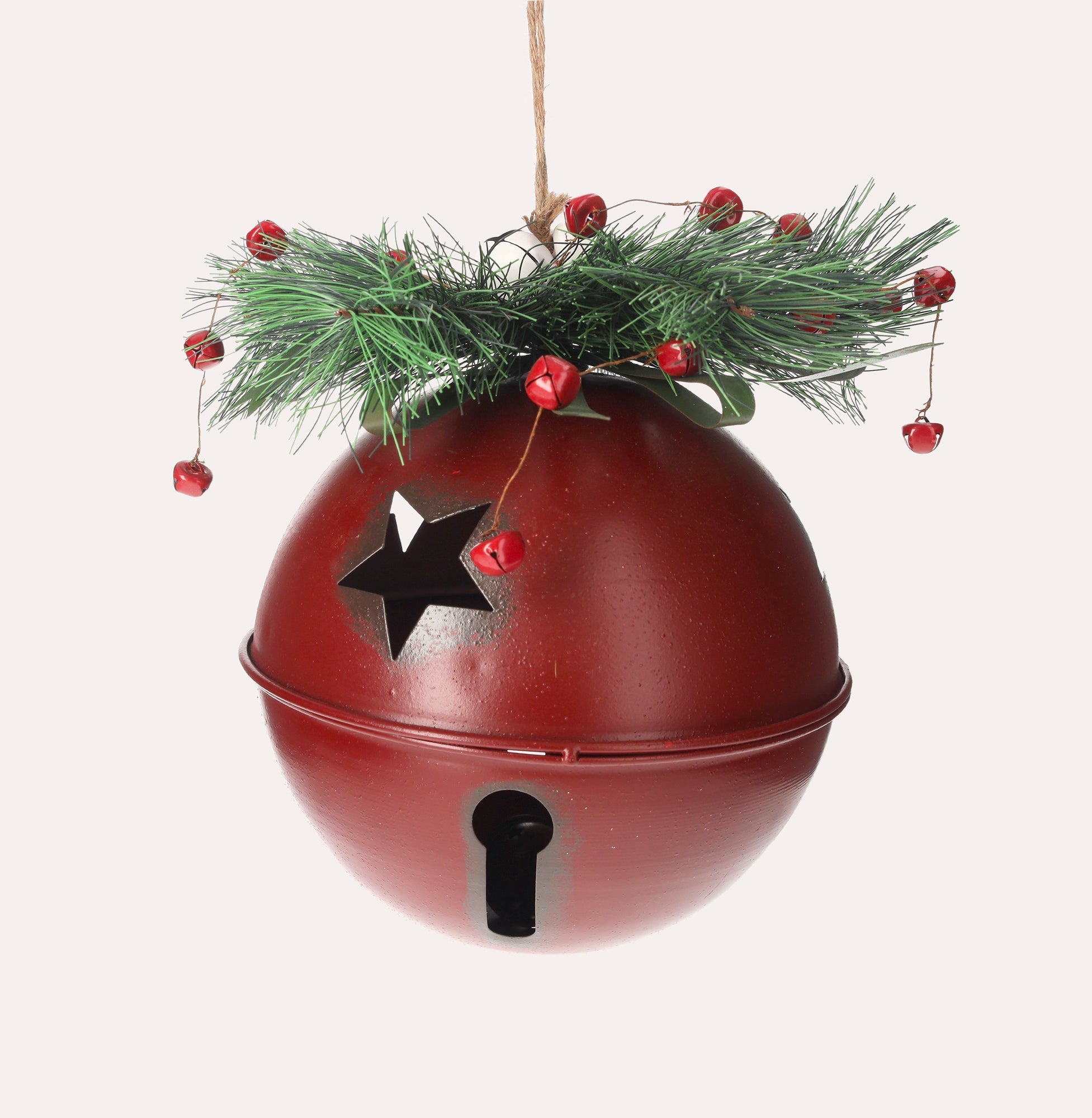 KeyHome - Palla Natalizia Rossa in Metallo con Sonaglio e Pino | Leroy Merlin
