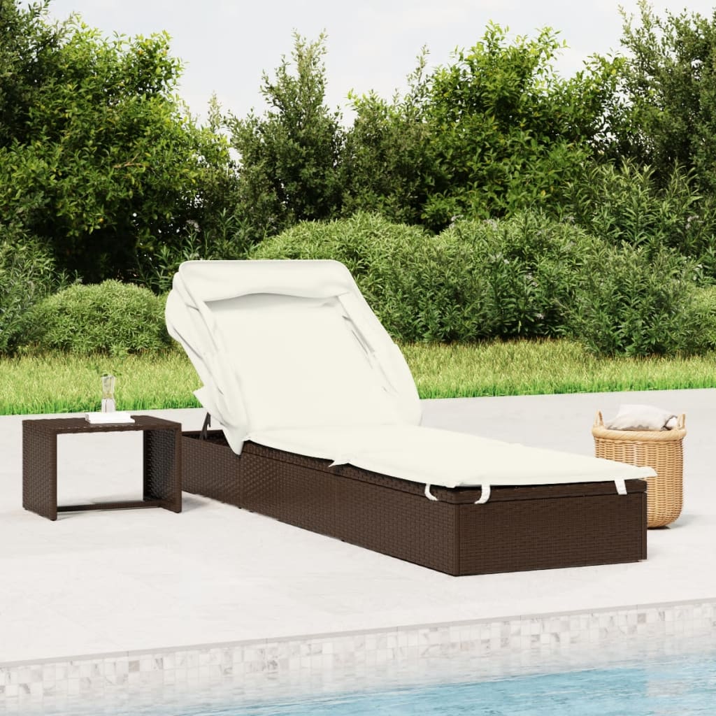 Tumbona con techo plegable marrón 213x63x97 cm resina tejida | Leroy Merlin