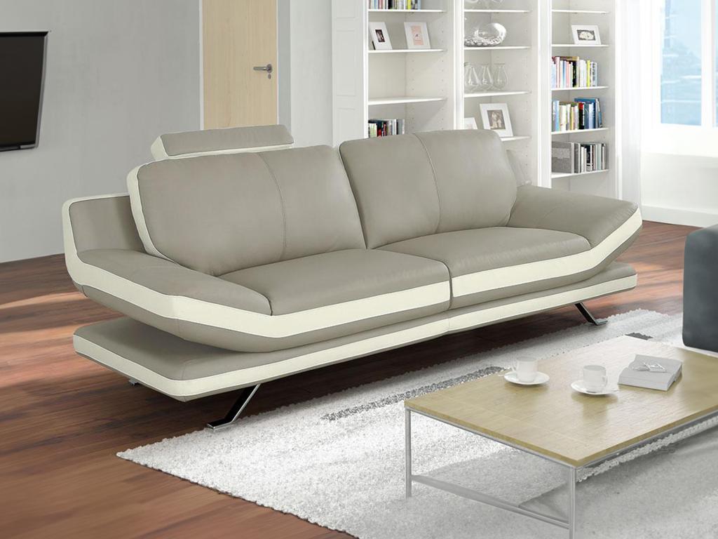 Divano 3 posti in pelle Bicolore grigio e avorio - LATIKA | Leroy Merlin