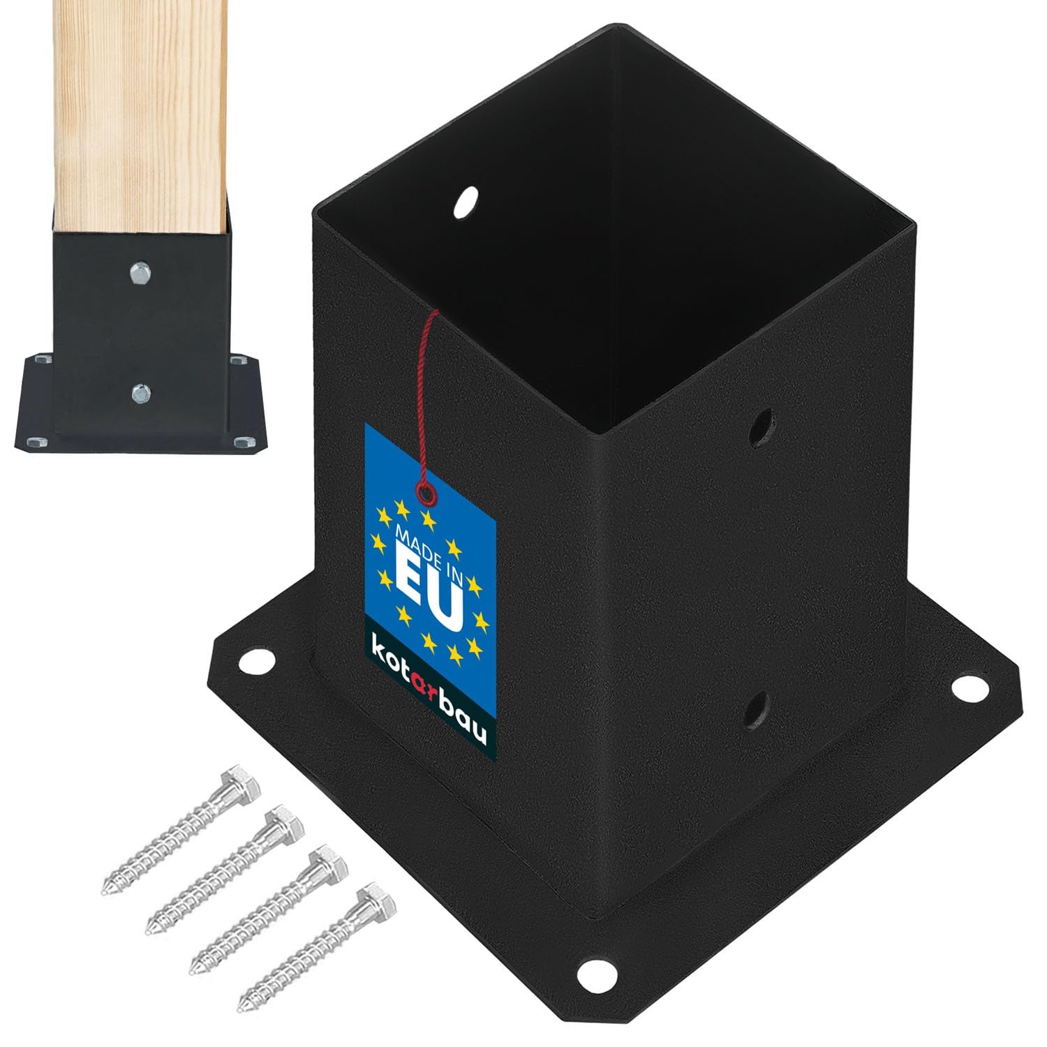 Support Poteau Bois - Acier Revêtu par Poudre - 90 x 90 mm - Noir ...