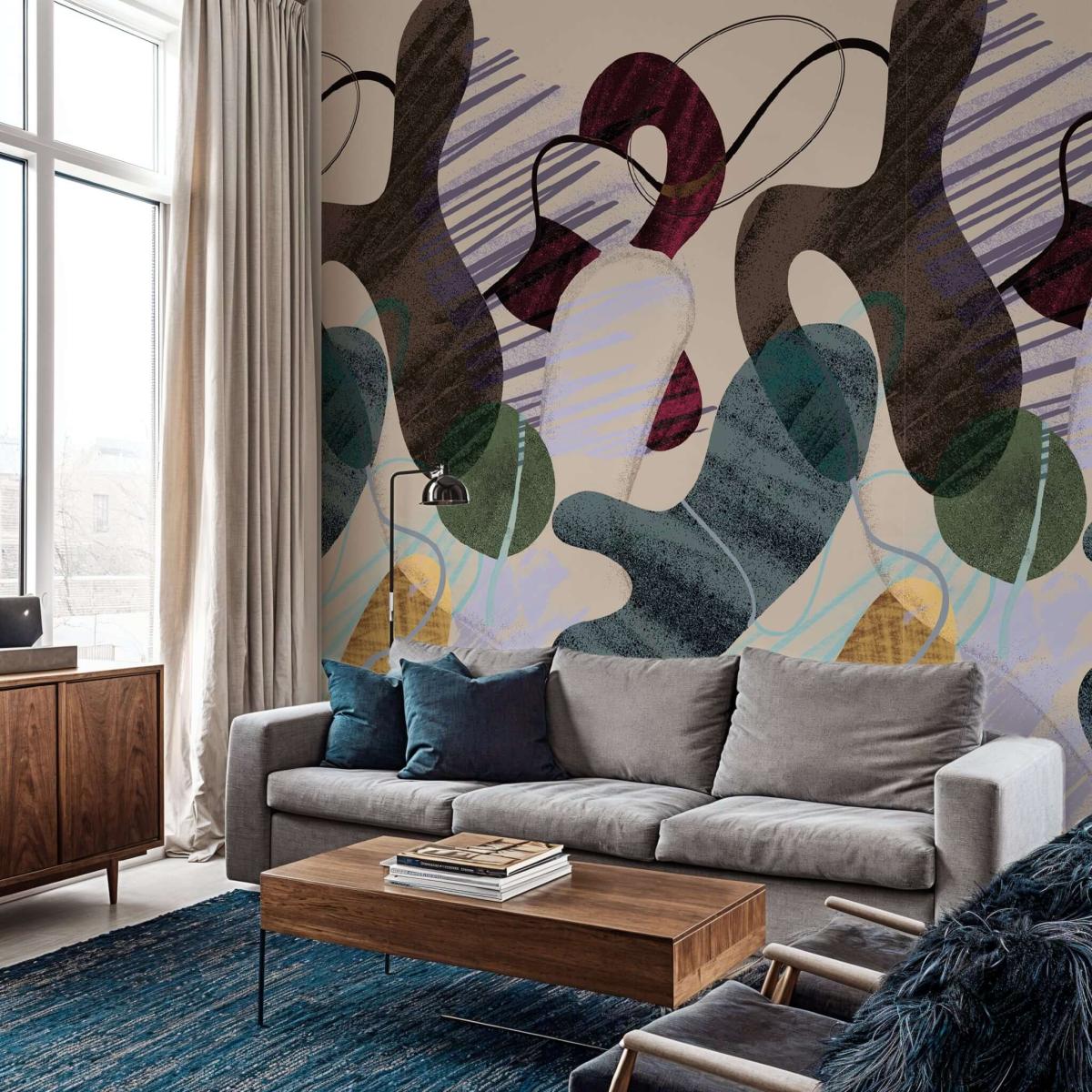 Papier peint design avec formes abstraites aux tons beige - 425x260 cm ...