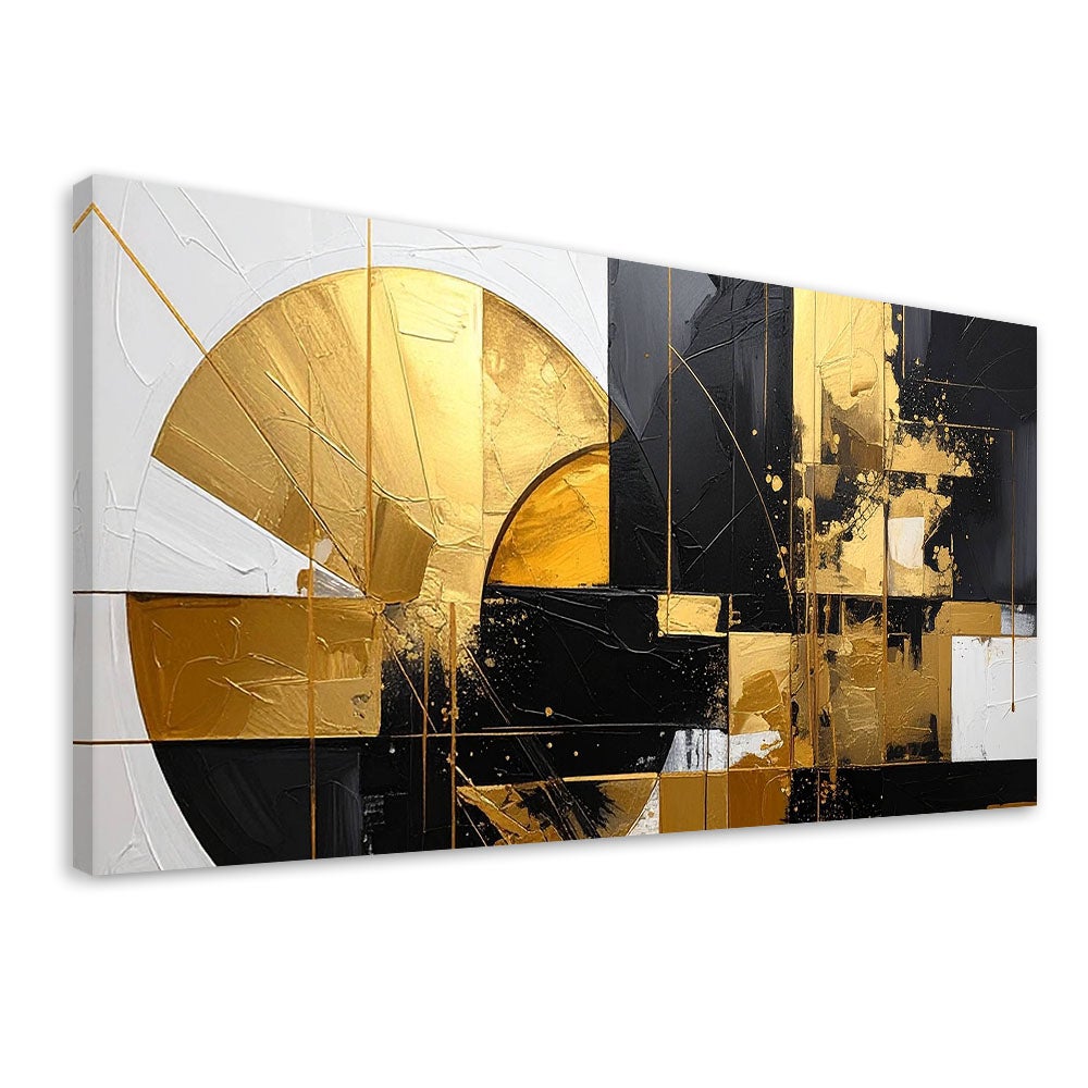 Tableau Moderne Abstraction géométrique accents dorés 100x50 | Leroy Merlin