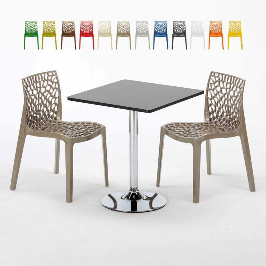Table Carrée Noire 70x70cm Avec 2 Chaises Colorées Grand Soleil Set ...