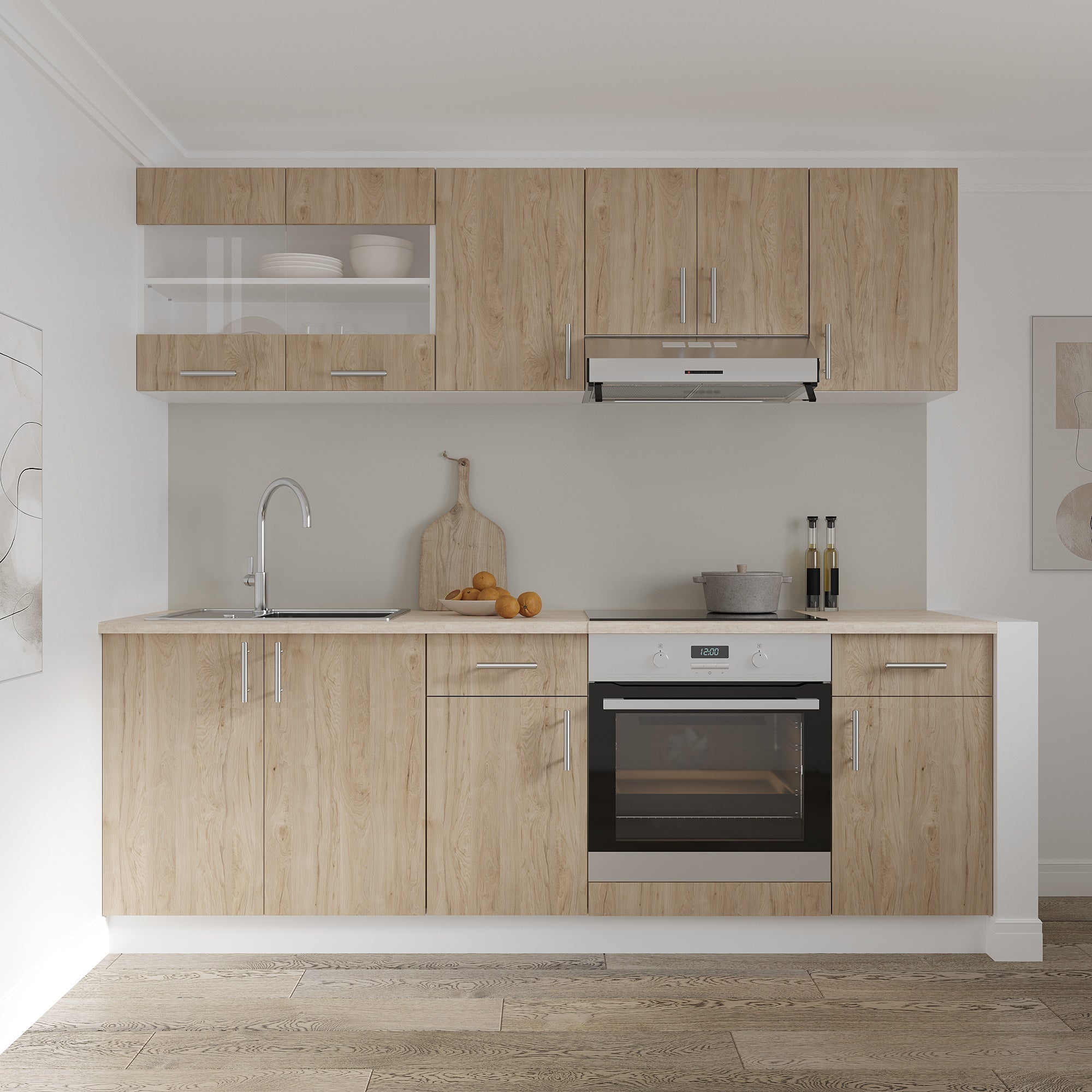 Set Cuisine haaus Karo V13, Bois Naturel/Blanc, Plan de Travail Thermo ...