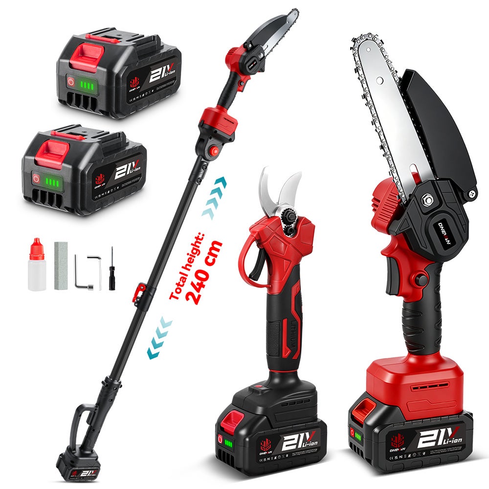 ONEVAN Mini tronçonneuse perche 6 pouces + sécateur électrique 25 mm ...