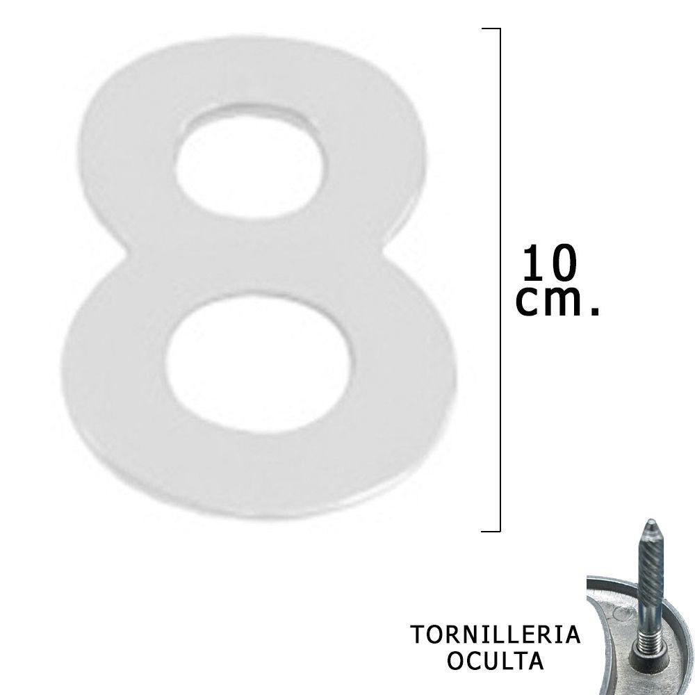 Numero Metal \"8\" Plateado Mate 10 cm. con Tornilleria Oculta (Blister ...