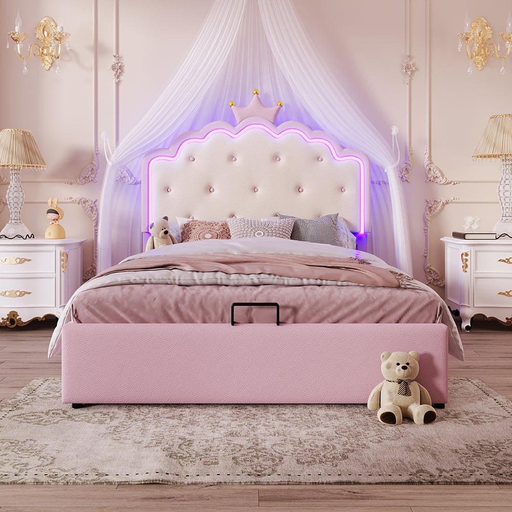 Cama tapizada 140 x 200 cm, con luz de ambiente con mando a distancia ...