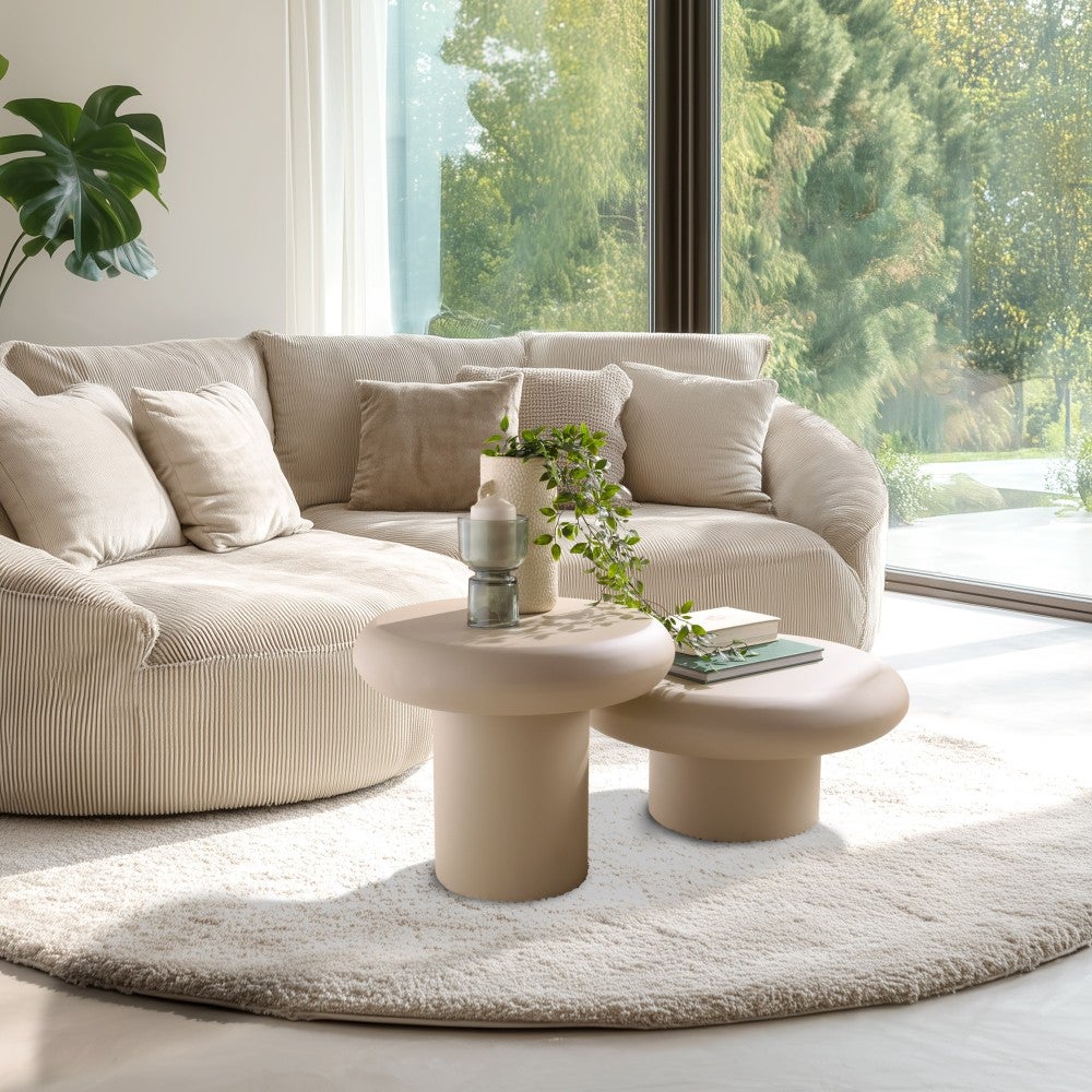 HORTENSE - Set de 2 tables basses forme champignon en fer beige mat ...