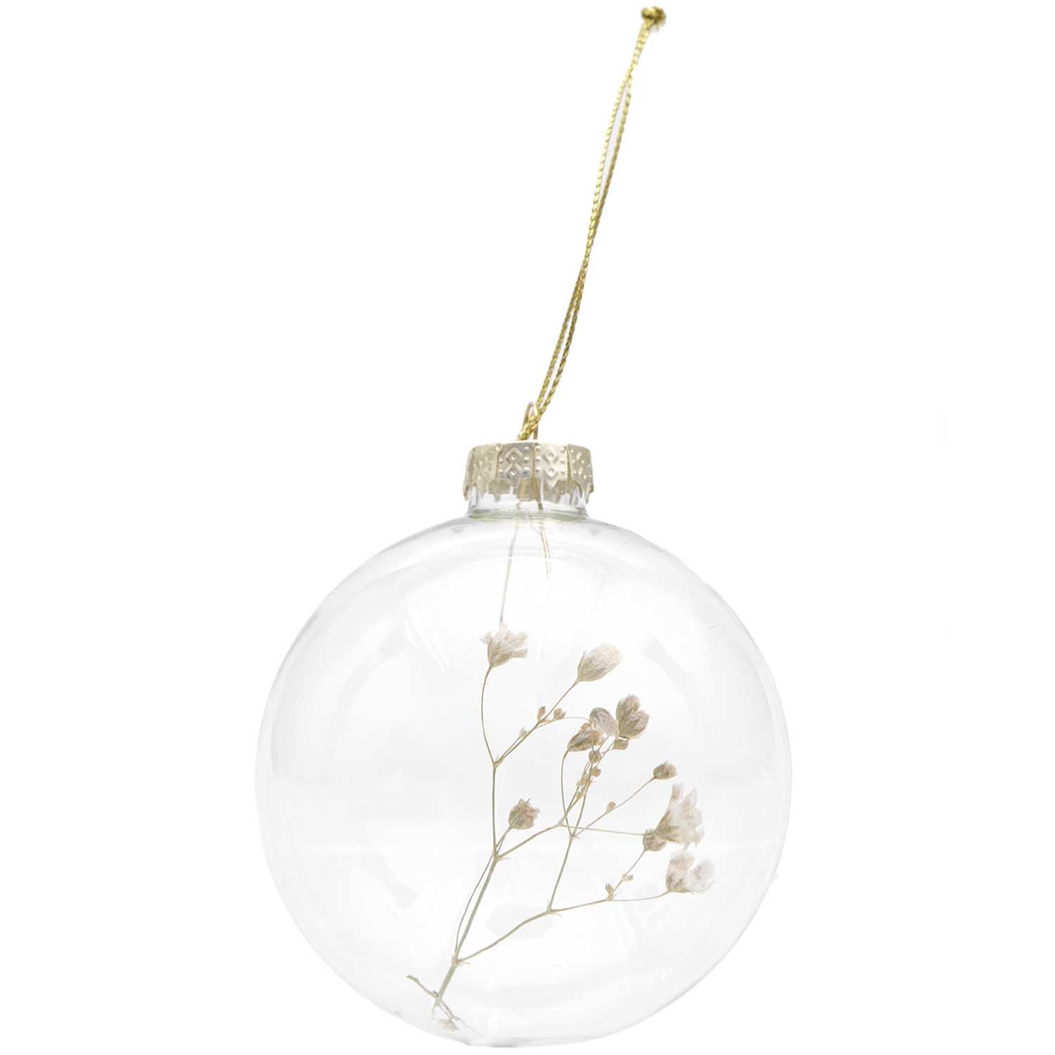Boule en verre décorative naturelle - branche de gypsophile - 8 cm ...