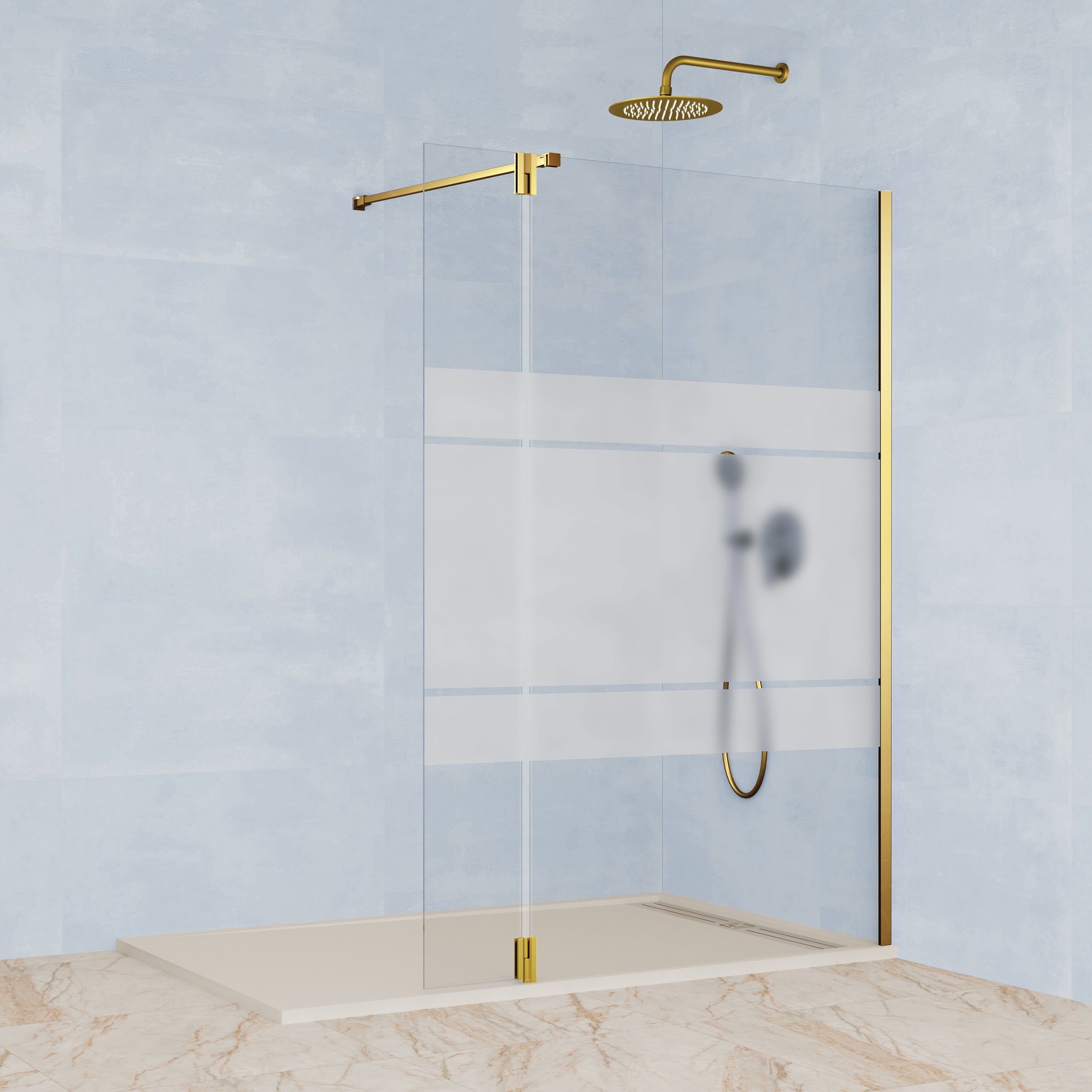 Panel de ducha fijo + cristal abatible CLEAR MOVING - 68 + 35 cm - Oro ...