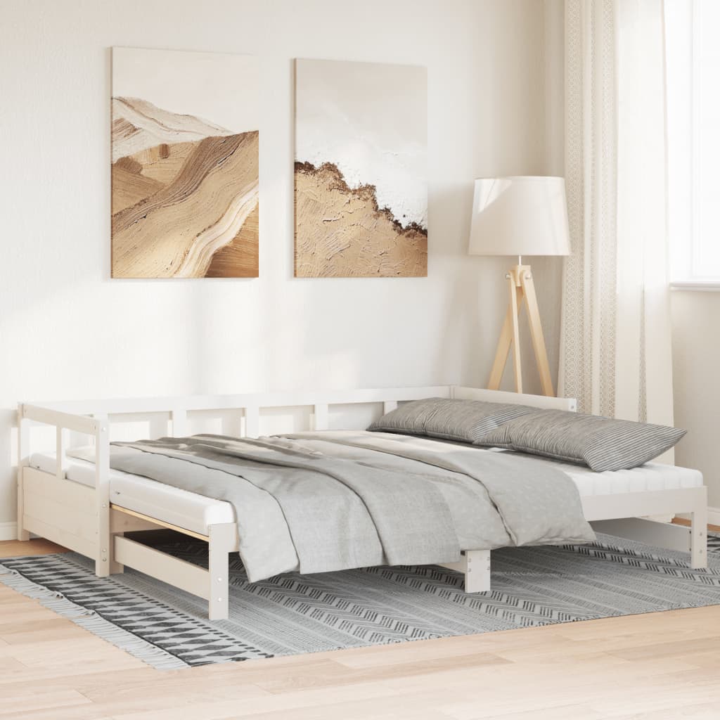 VidaXL Sofá cama nido con colchones madera maciza pino blanca 90x200cm ...