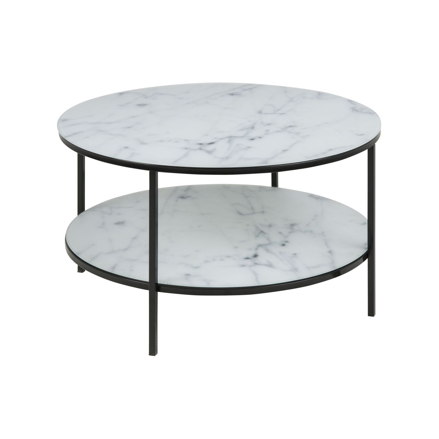Table basse ronde effet marbre en verre et métal 2 niveaux - L.80 cm x ...