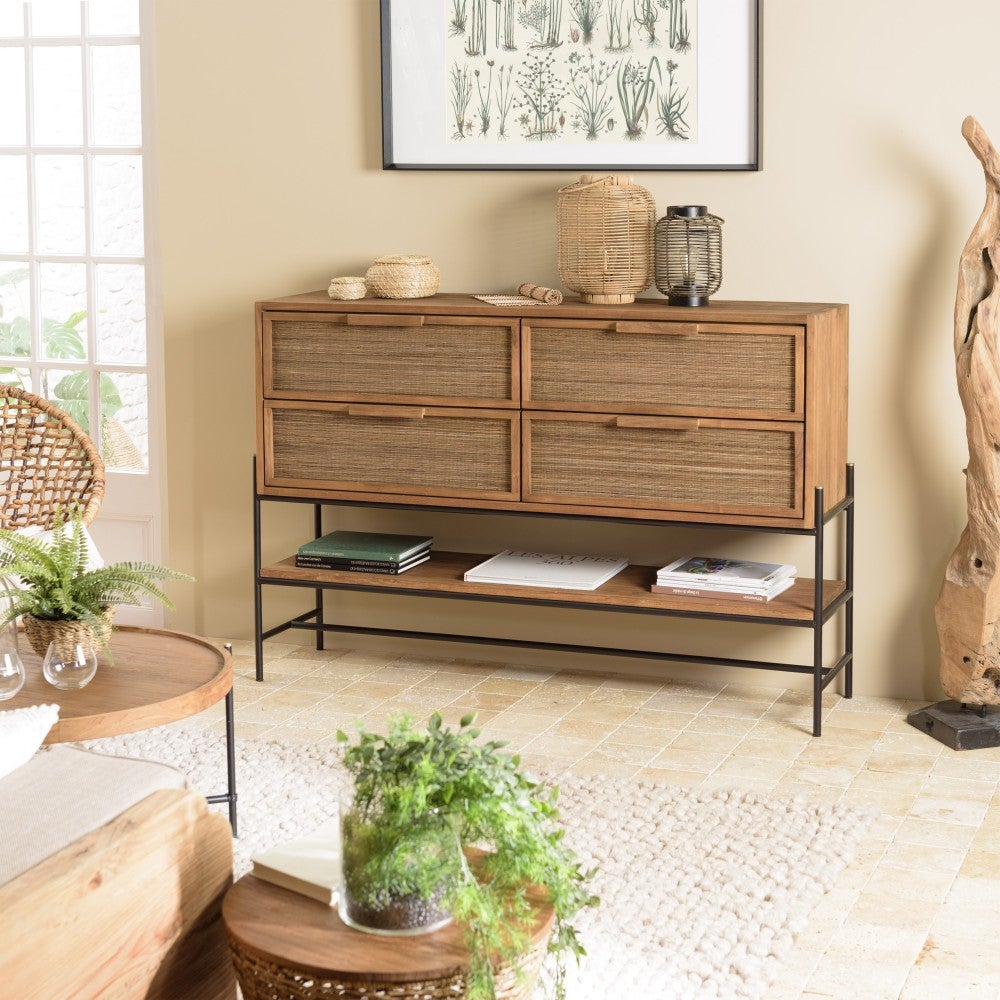 SIXTINE - Buffet 4 tiroirs 1 étagère en bois de teck recyclé | Leroy Merlin