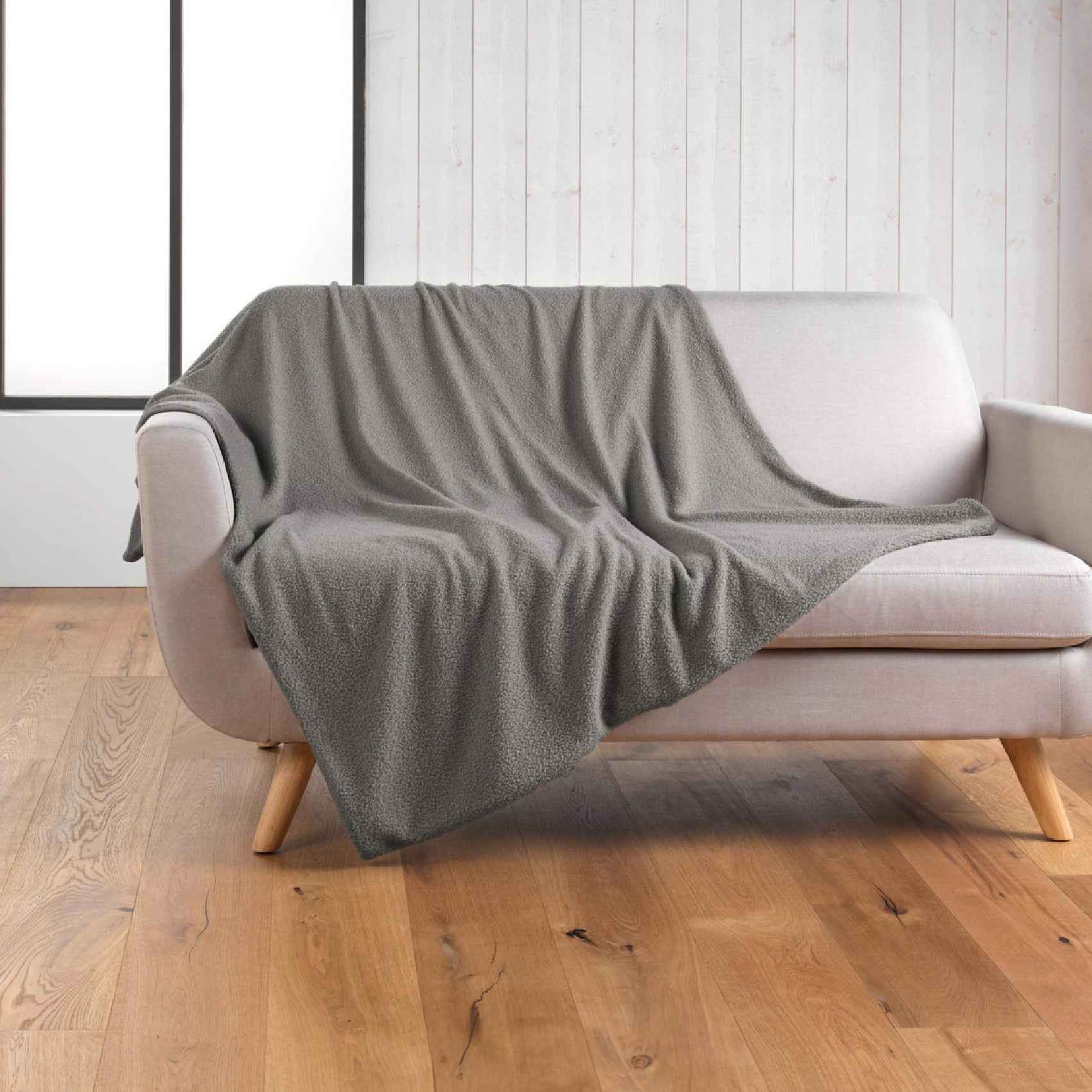 Plaid Wooly Bouclette Unie - Gris - 125x150 cm - Polyester | Leroy Merlin