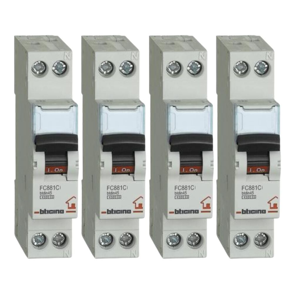 Interruttore magnetotermico 4 pezzi 1 polo + neutro curva c btdin rs fc881c *** ampere : 16 ...