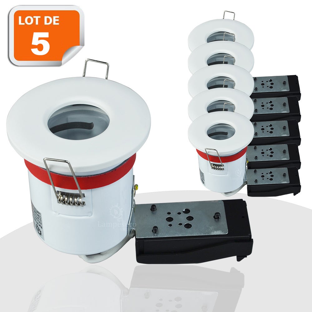 Lot de 5 Support de spot BBC Etanche IP65 Blanc 87mm avec douille GU10 ...