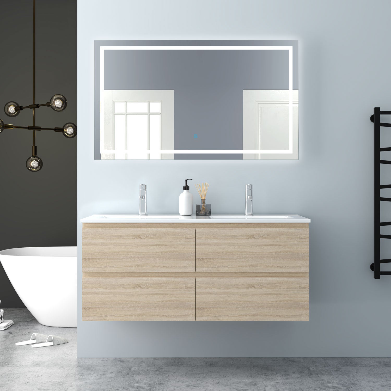 Aica Mueble de baño con lavabo, cuatro cajones, roble, 120 x 46 x 52 cm ...