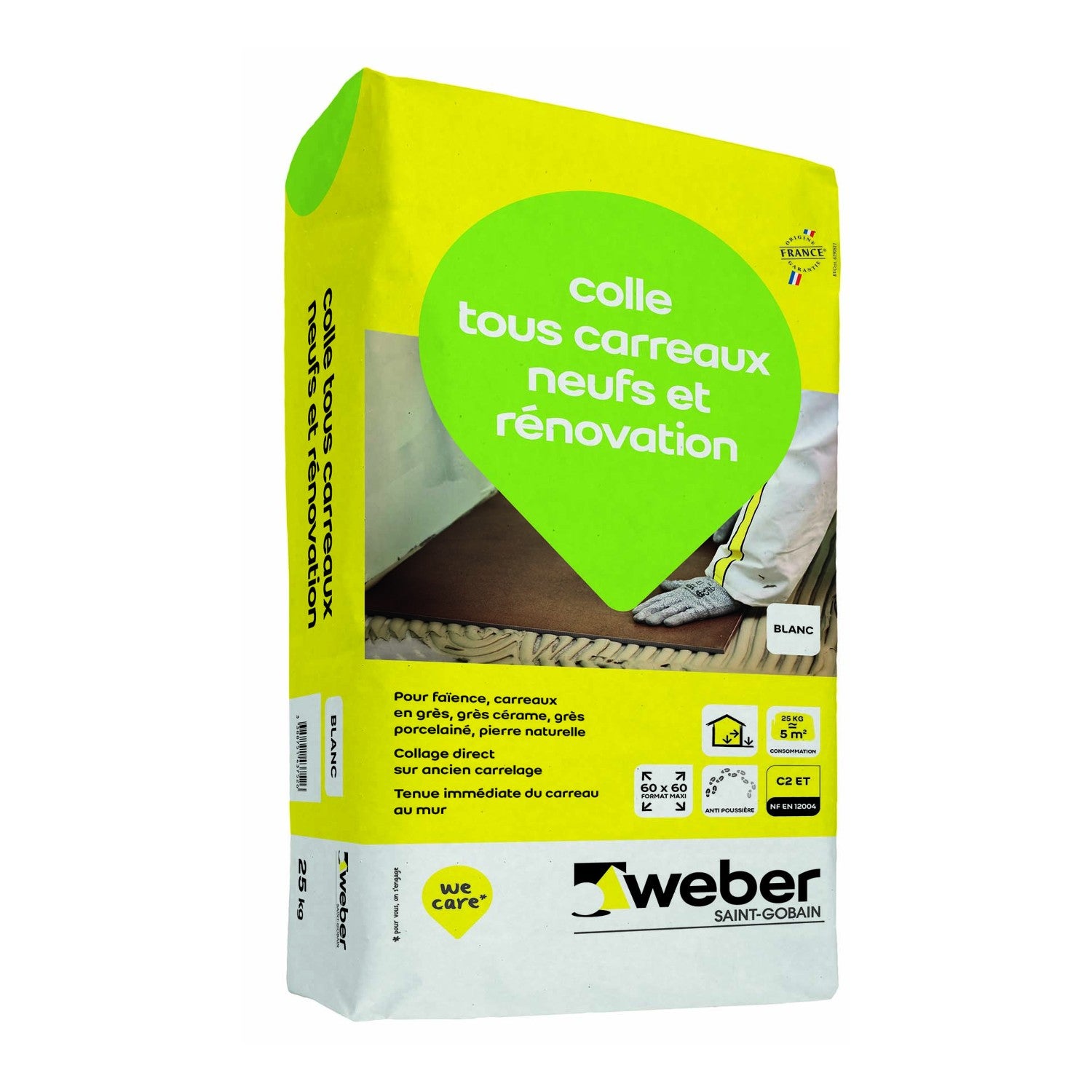 Colle tous carreaux neuf et rénovation 25kg, Blanc, Weber, Mortier ...
