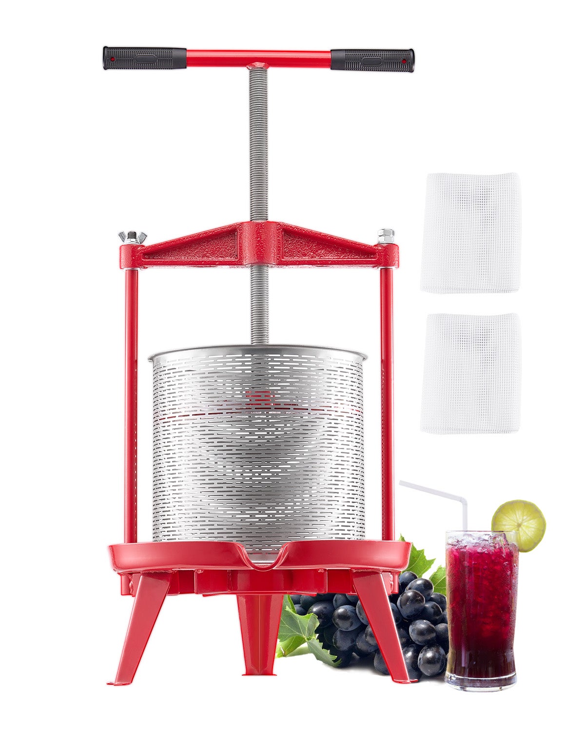 Prensa de Frutas Manual 14 L, Prensa de Vino Acero Inox, Mango en T ...
