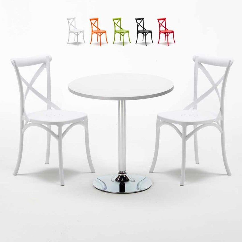 Table ronde blanche 70x70cm Avec 2 Chaises Colorées Intérieur bar café ...