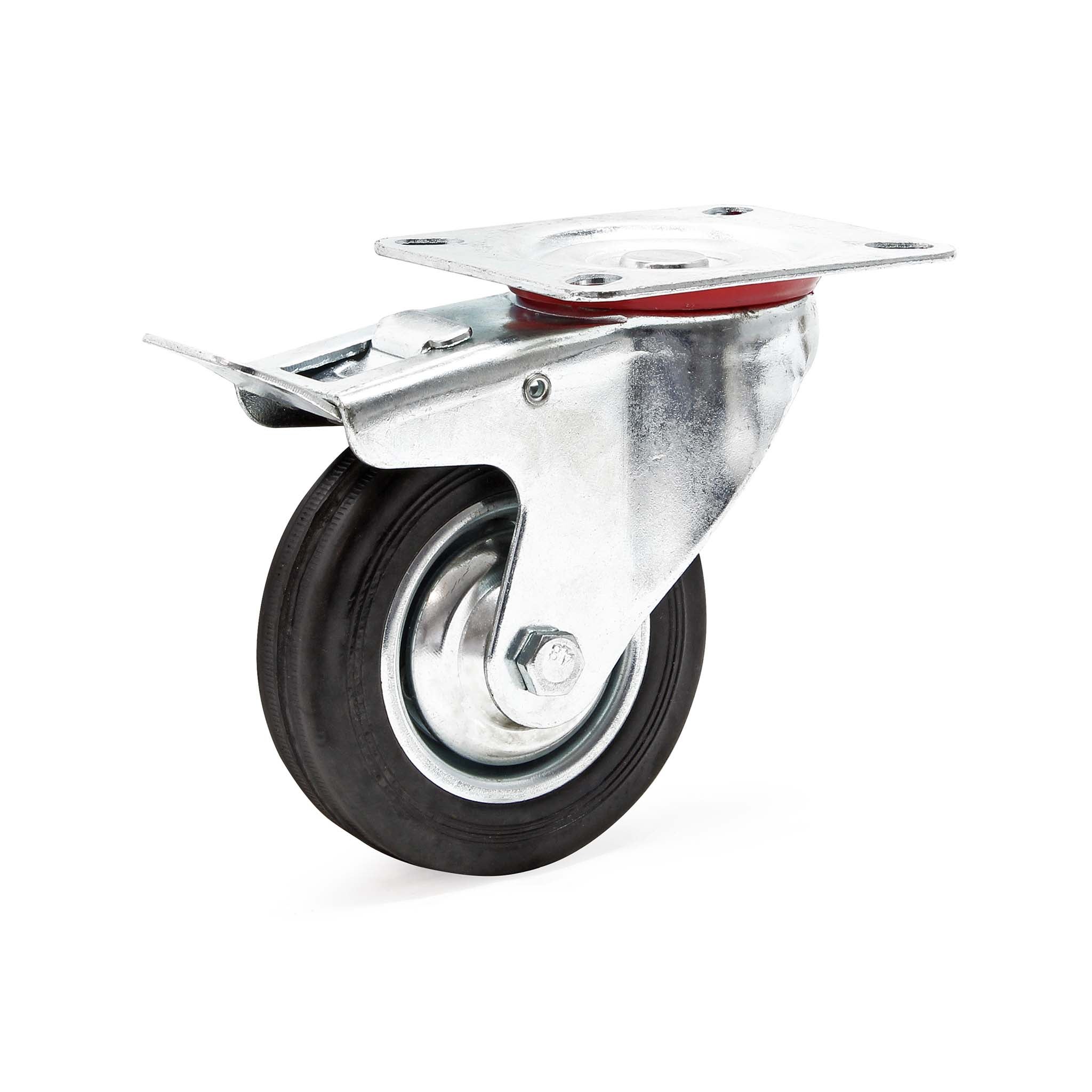 Rueda auxiliar giratoria Doble freno 100mm Goma maciza Base metal ...