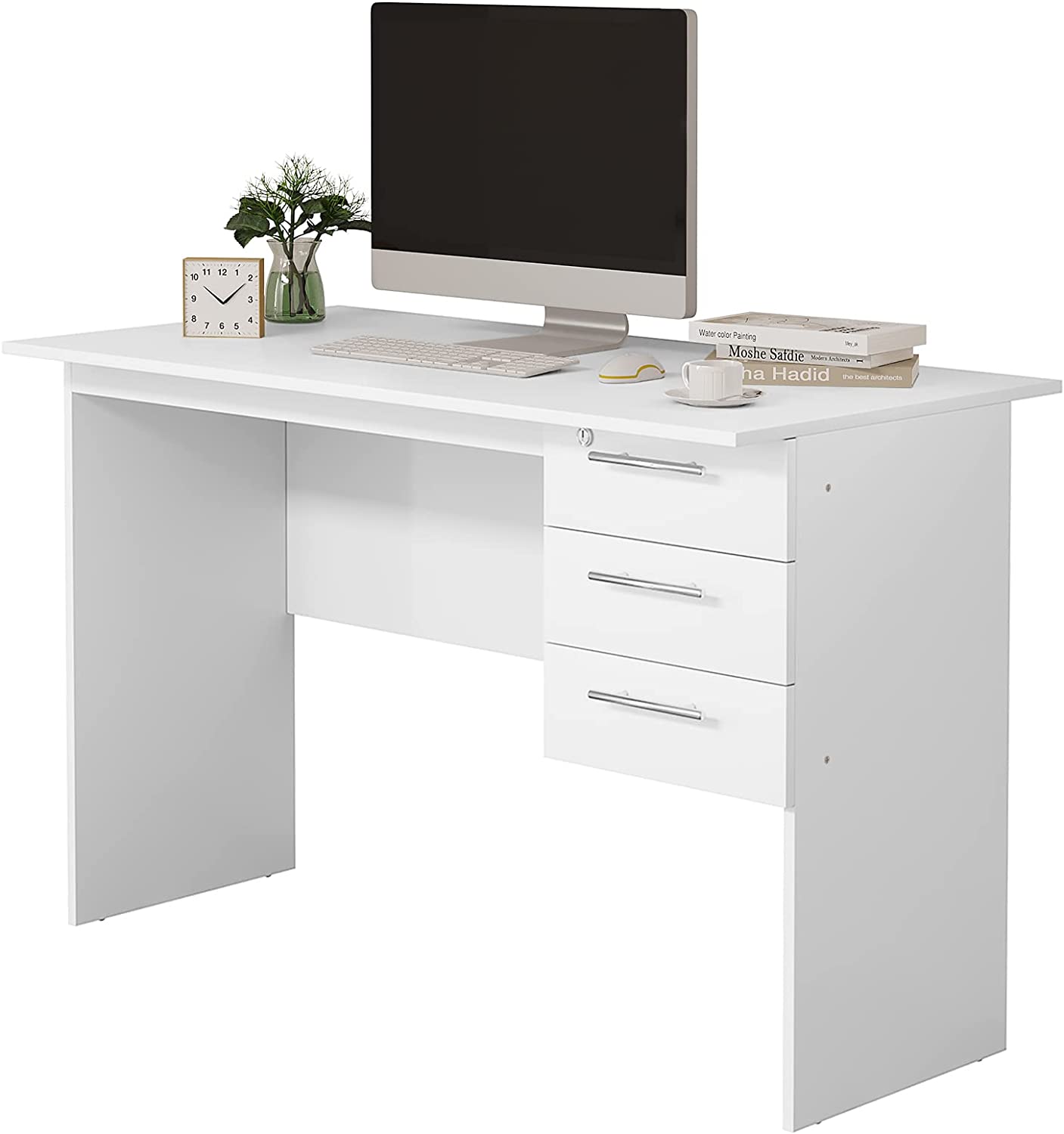 Table de Bureau,Bureau d'ordinateur,Table de Travail PC avec 3 tiroirs ...