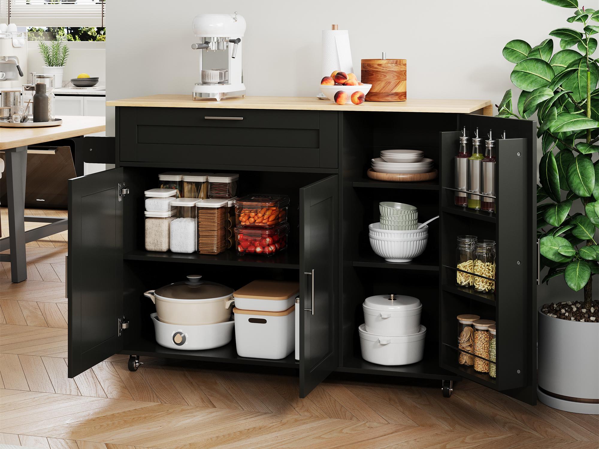 Ilot central de cuisine - avec comptoir pliant - multiples rangements ...