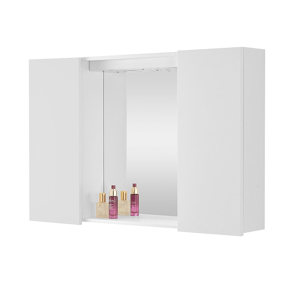 Specchio contenitore 90x60 cm bianco con LED e ripiani interni | Leroy ...
