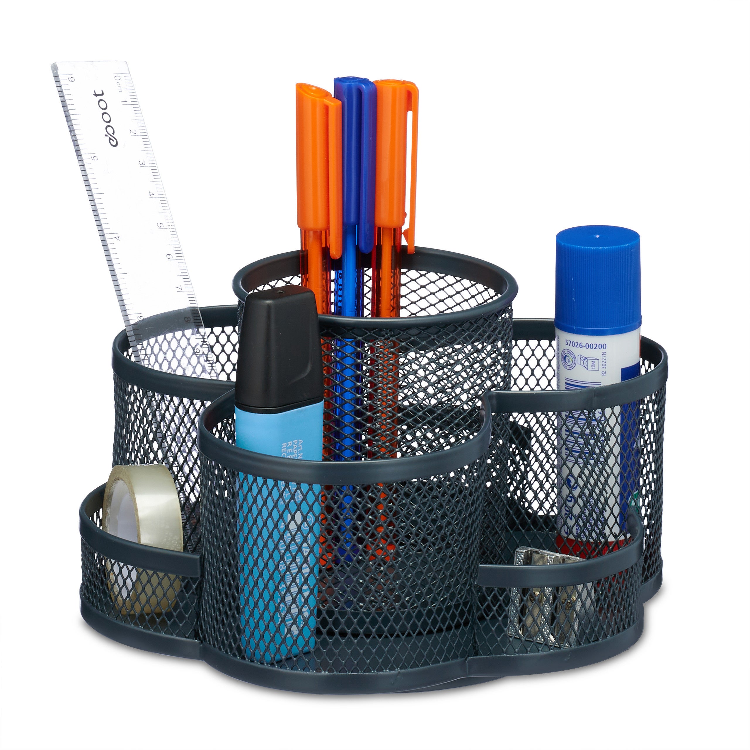 Relaxdays Pot à crayons, rond, 7 compartiments, métal, HxLxP : 10,5 x ...