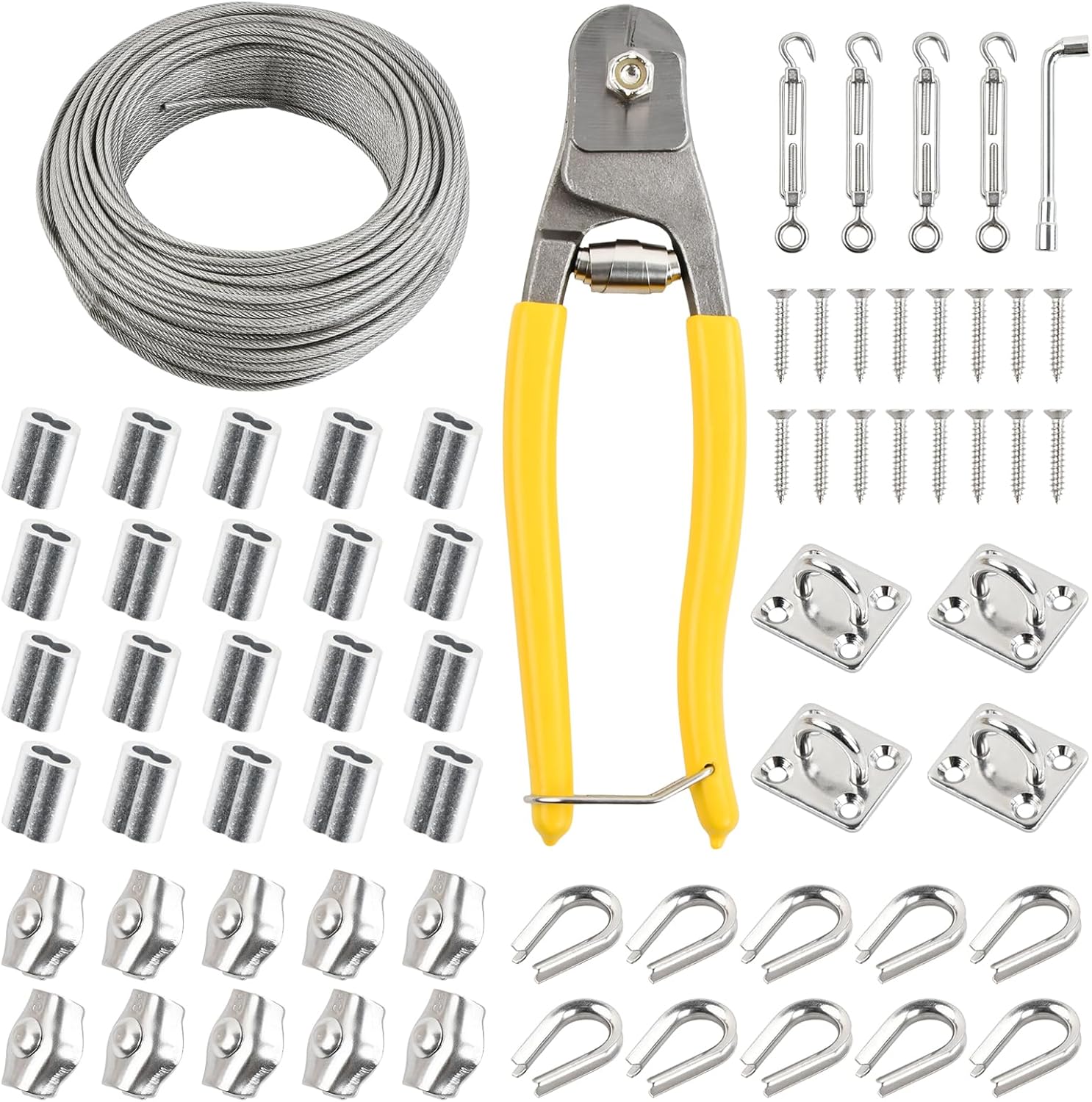 50m Serre Cable Acier, 67 Pcs Kit Gaine Cable 3mm 7x7 avec 4 Tendeur ...