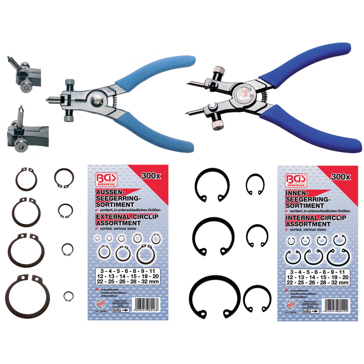 LOT 2 PINCES A CIRCLIPS AVEC 2 ASSORTIMENTS DE CIRCLIPS BGS TECHNIC ...