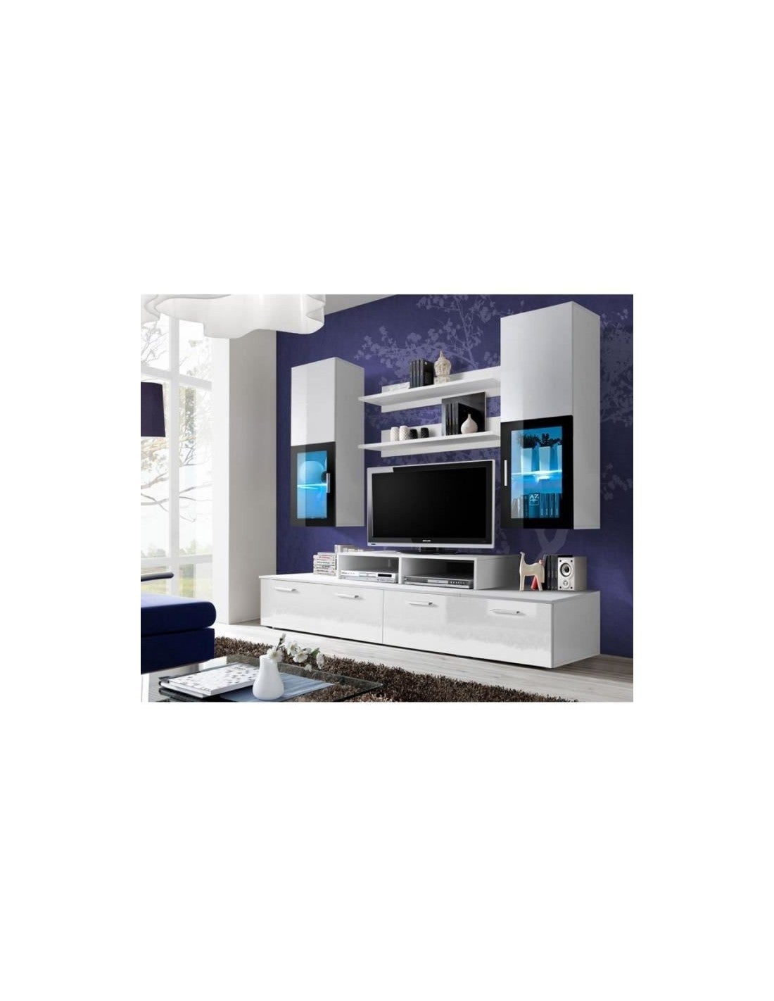 Meuble TV Mural 200cm Design. Collection MINI coloris blanc. | Leroy Merlin