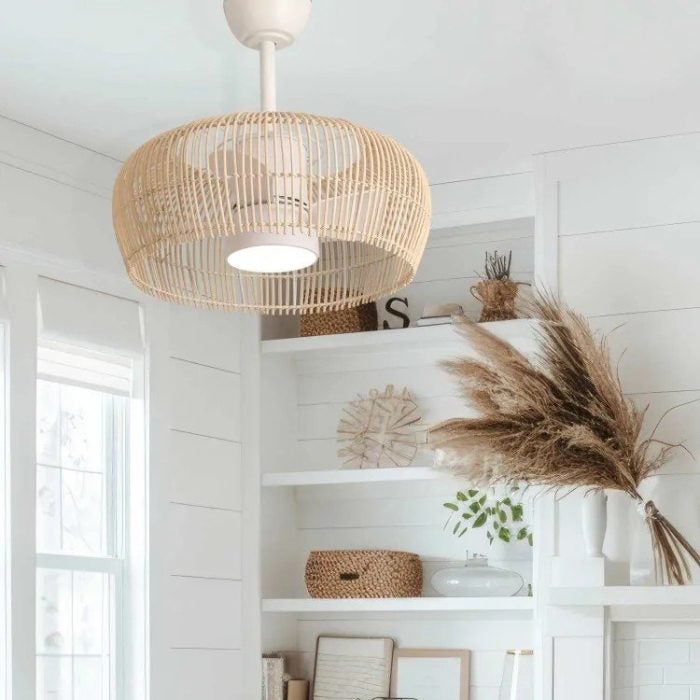 Ventilador DC de Techo LED con Pantalla Ratán Claro y Control remoto ...