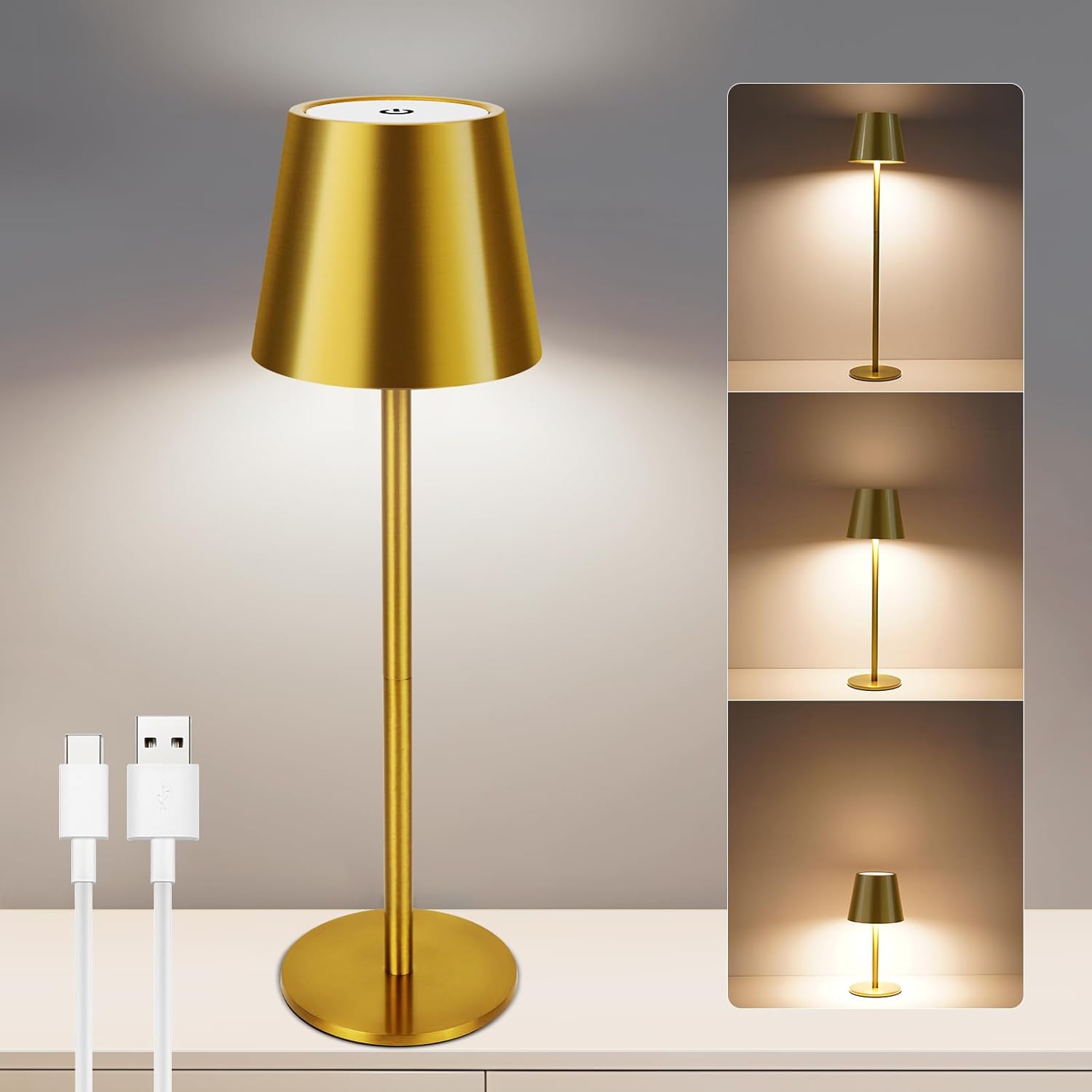 1200mAh Lampe de Table Sans Fil à intensité variable,(or) Batterie ...