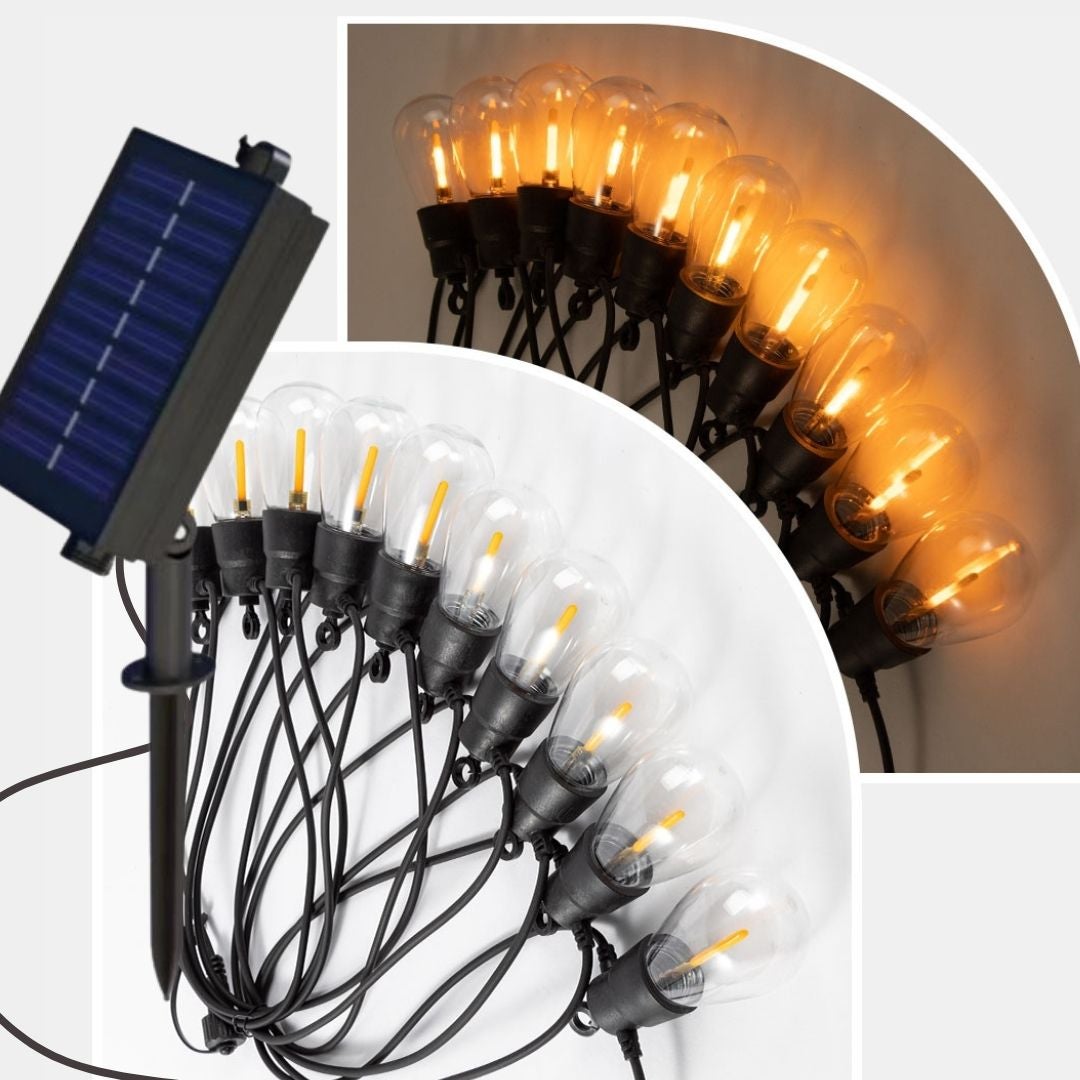 Guirlande Led Solaire 5m avec 10 Ampoules Lumières Chaudes 1800K ...