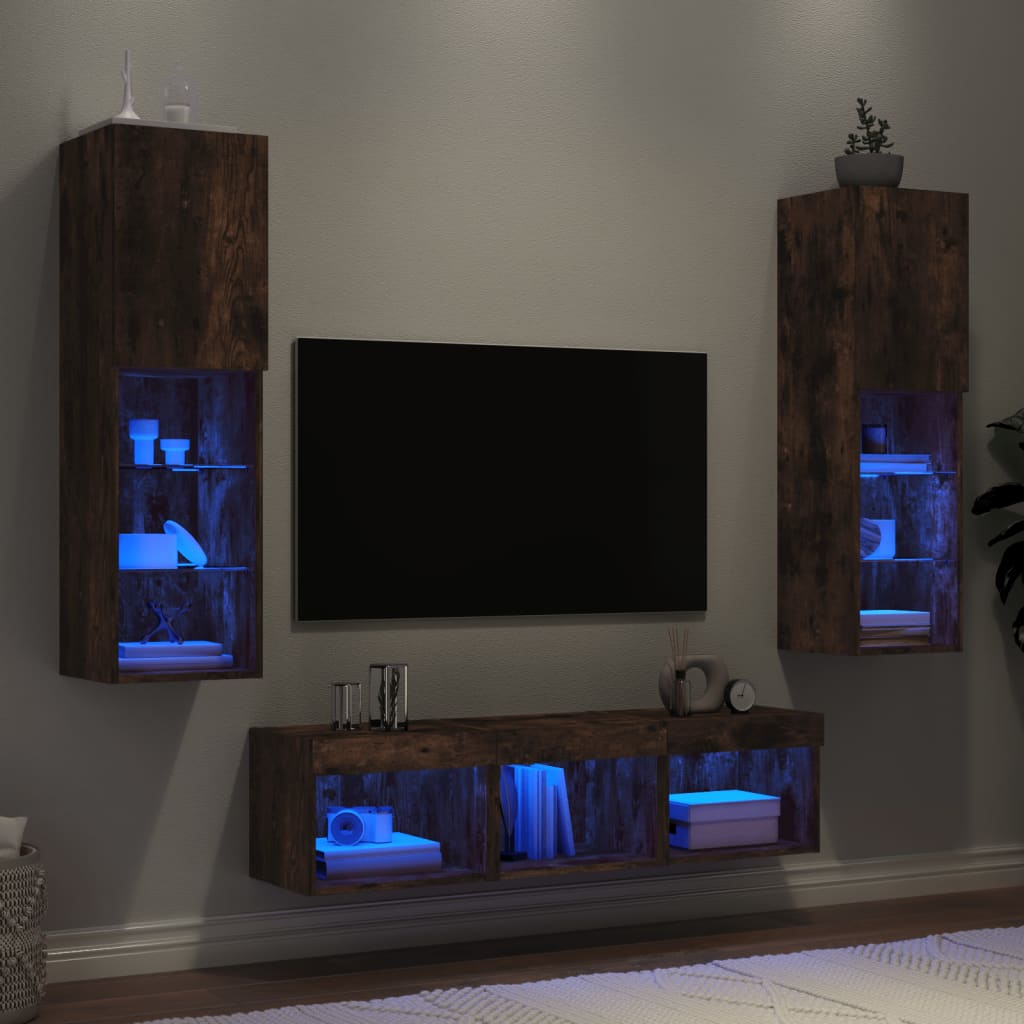 Maison Exclusive - Muebles TV pared con LED 5 pzas madera ingeniería ...