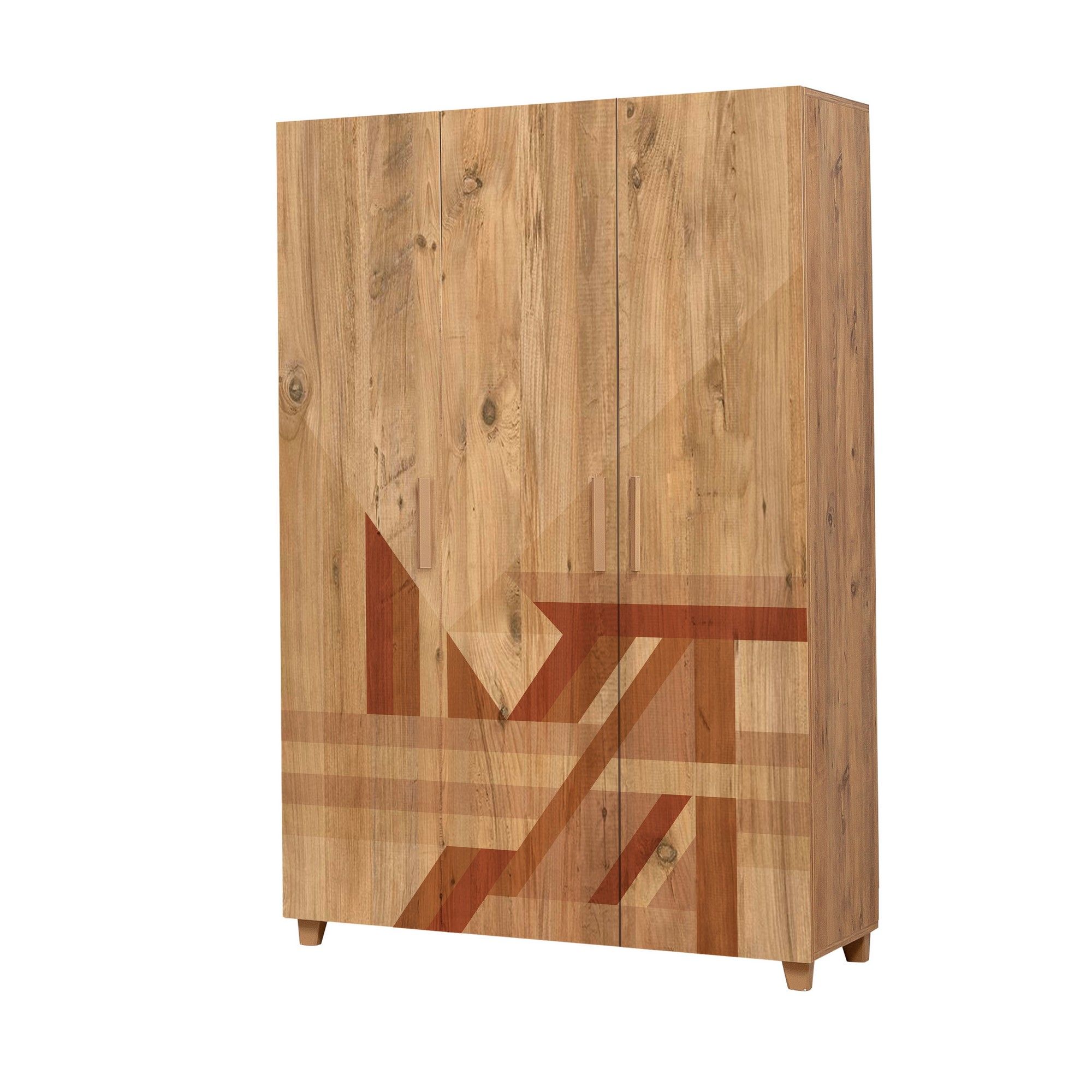 Armoire 3 portes Perth L120cm Bois clair Motif Géométrique Marron ...