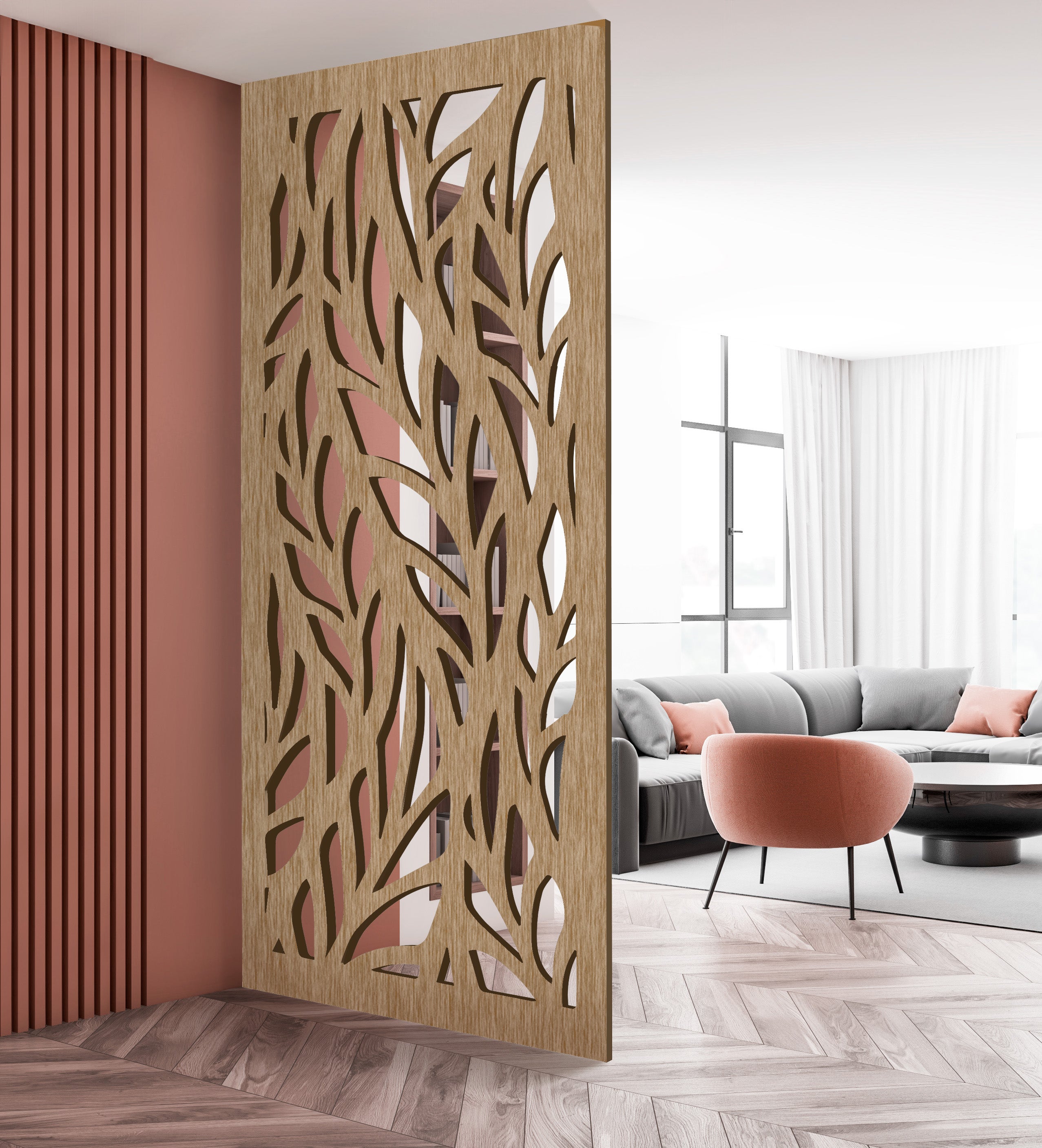 CLOISON DE SEPARATION BOIS TYPE Claustra décorative PAON chêne L.110 x ...