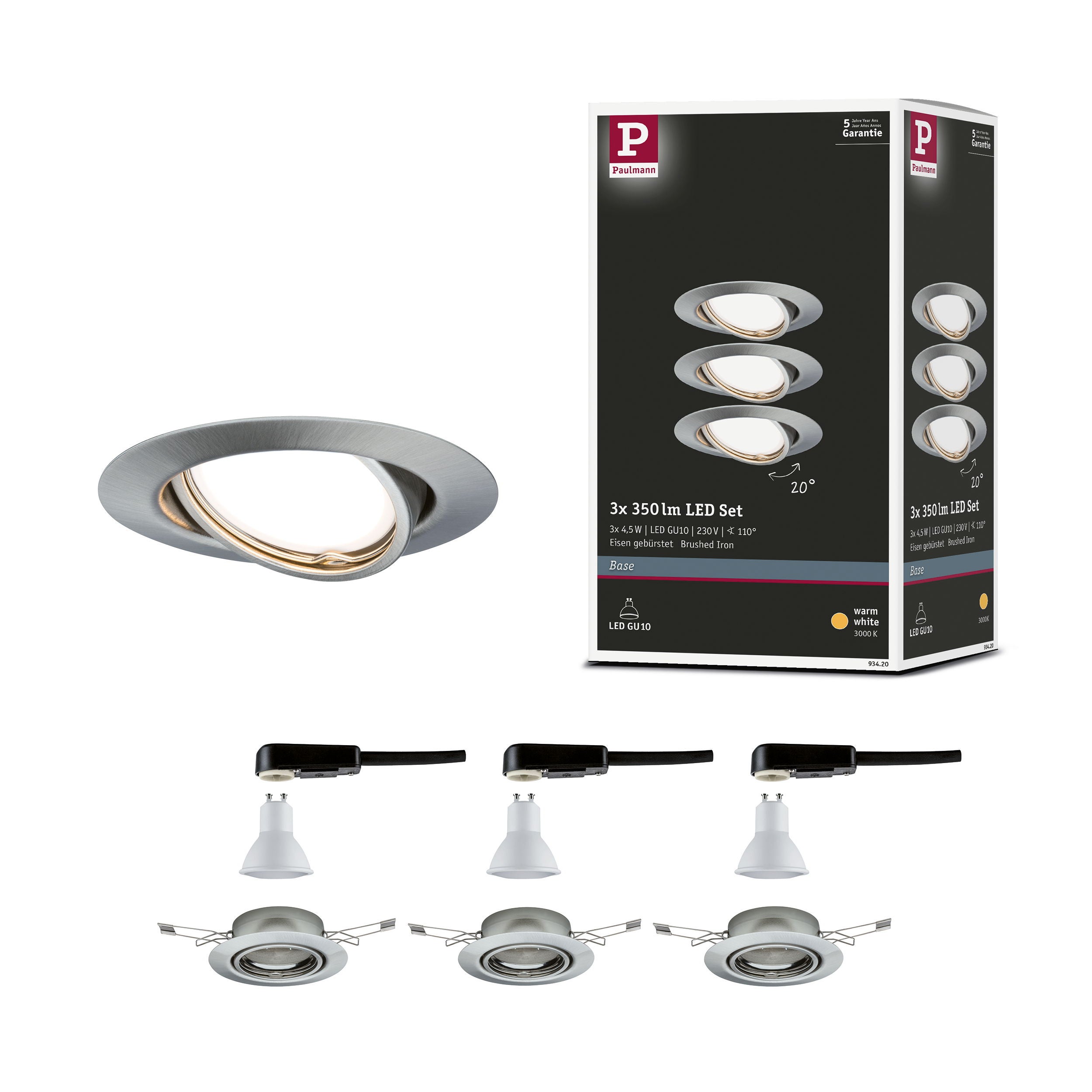 Spot encastré LED Base Kit de base orientable rond 90 mm 20° GU10 3x5W ...