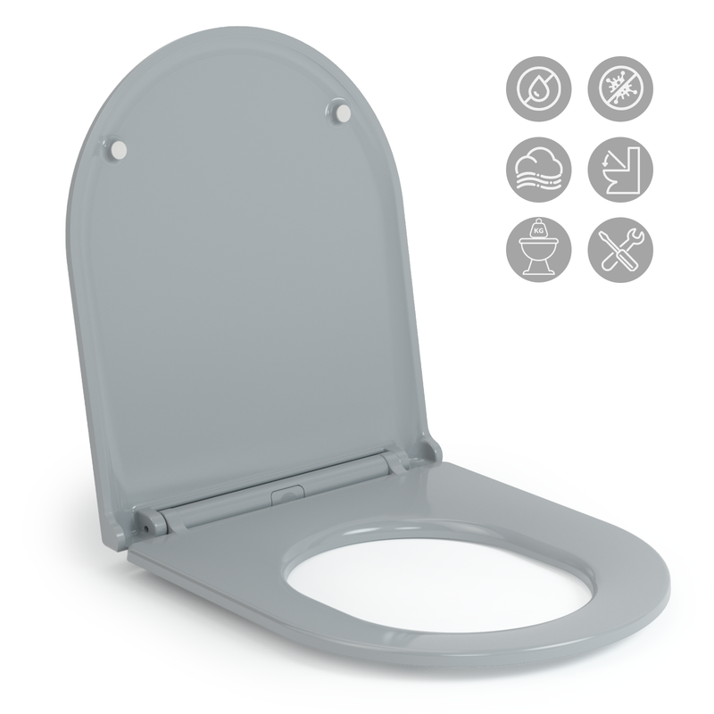 AquaWise Tapa WC Forma D Alargada Gris, Asiento WC con Cierre Suave y ...