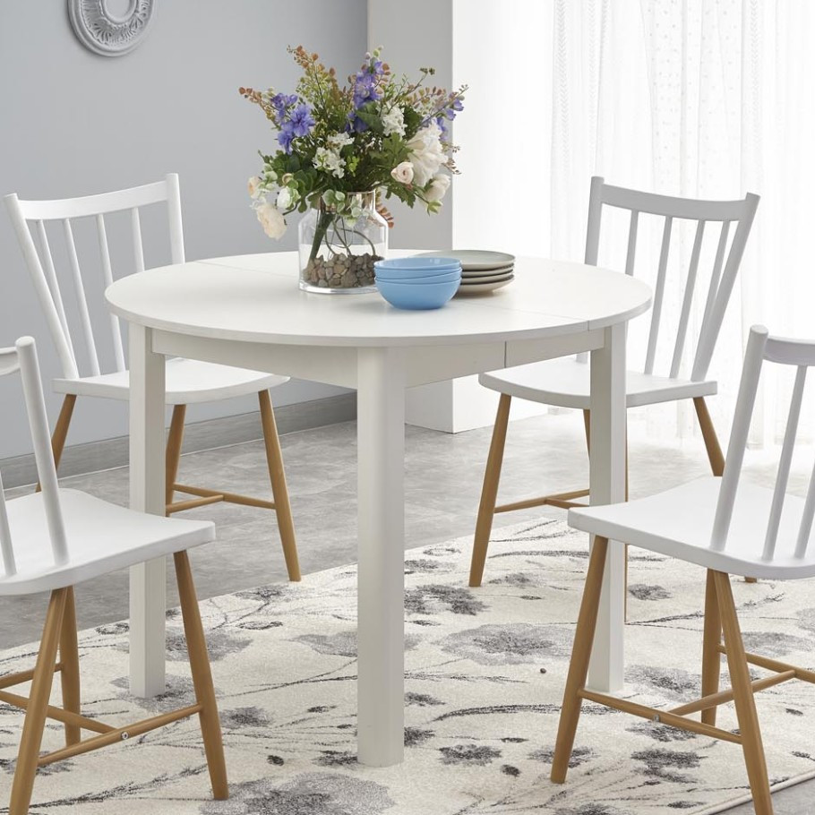 Table de salle à manger ronde blanche avec rallonge CARENE | Leroy Merlin