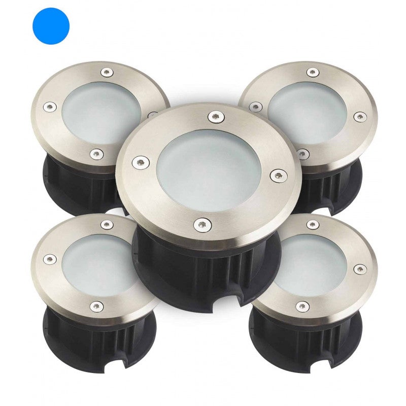 Pack de 5 Spots Recesables Piso Azul DC12V 2W 110lm IP67 Waterproof ...