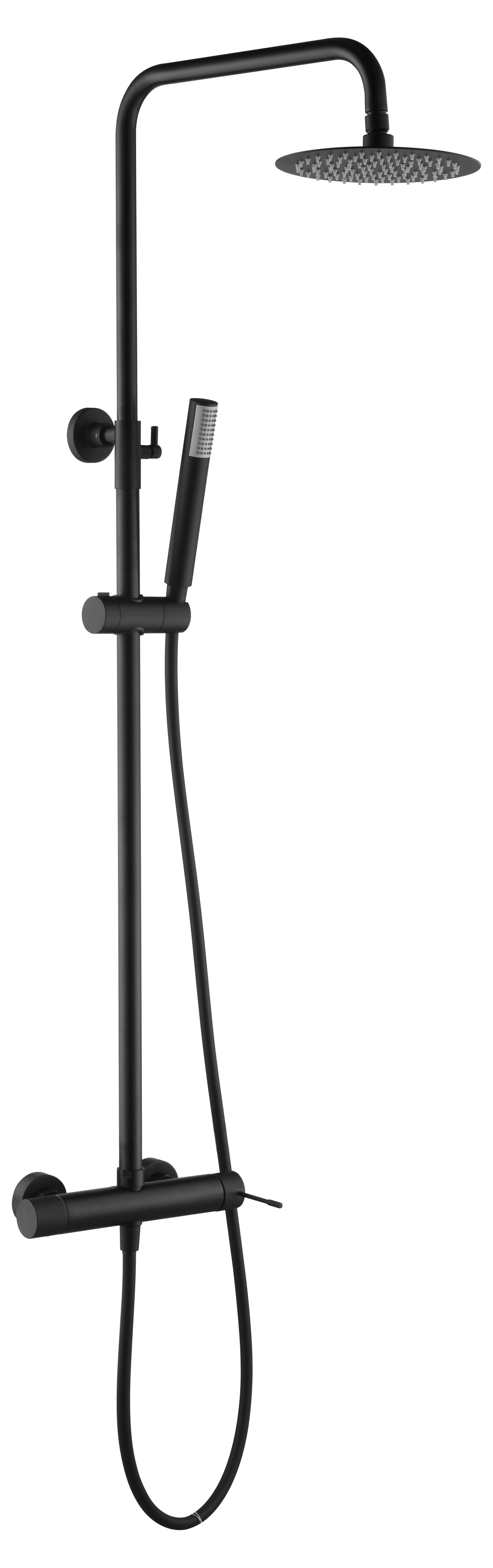 Conjunto de ducha monomando Serie LINE - Negro mate - Altura regulable ...