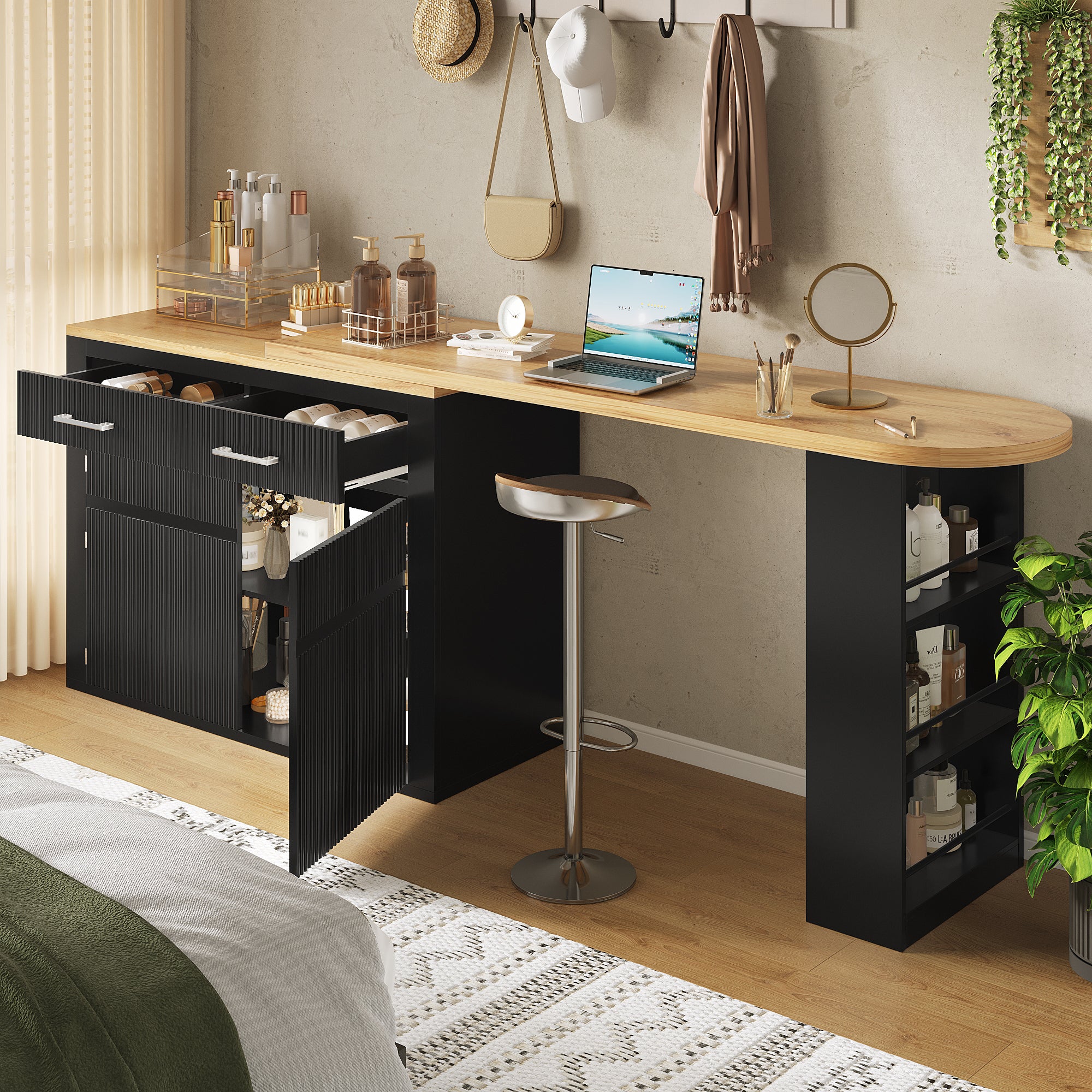 Table Bar, Table Bar Mobile avec Tiroir et Rangements, Extensible et ...