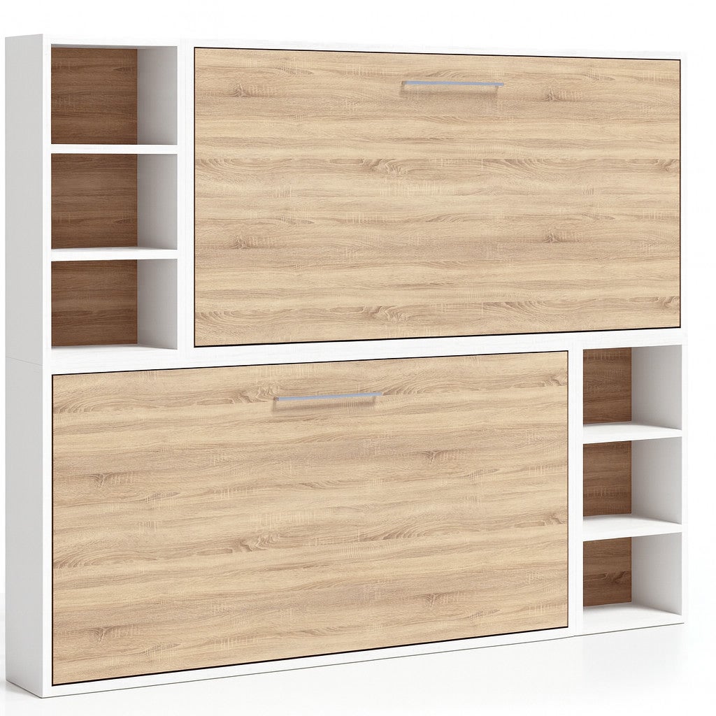 Lit escamotable superposé horizontal avec étagères BINKA-2 matelas ...