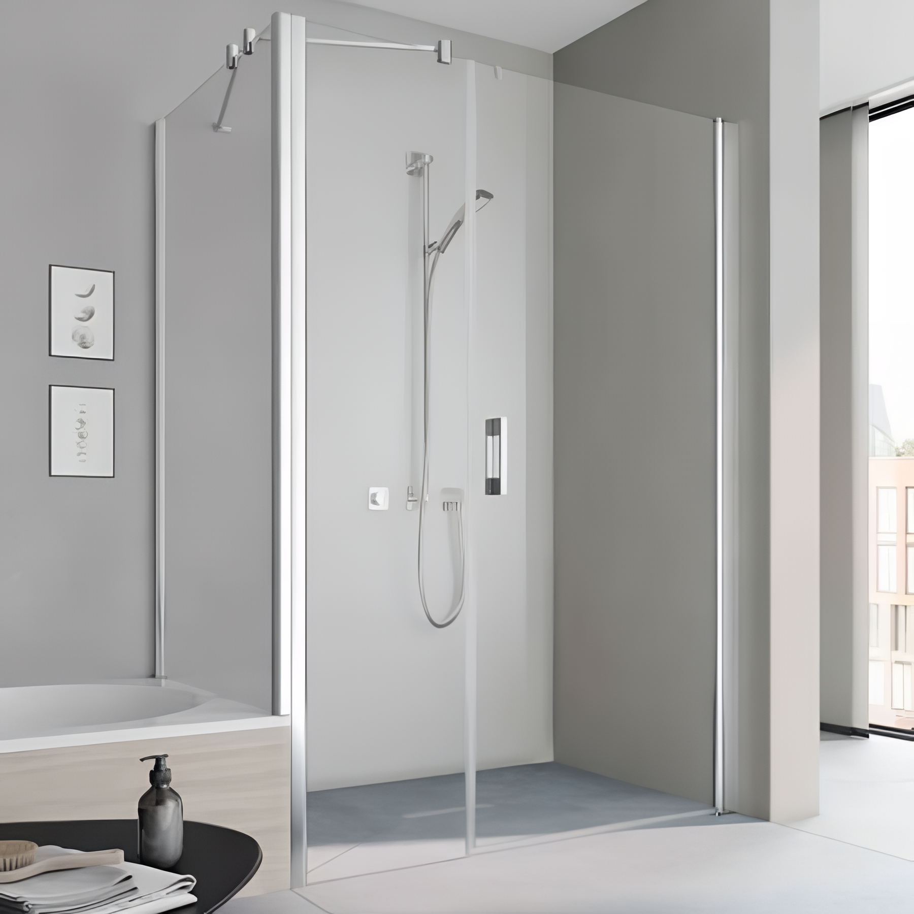 Ancho de pared de ducha giratoria 150 cm altura 200 cm perfil plata ...