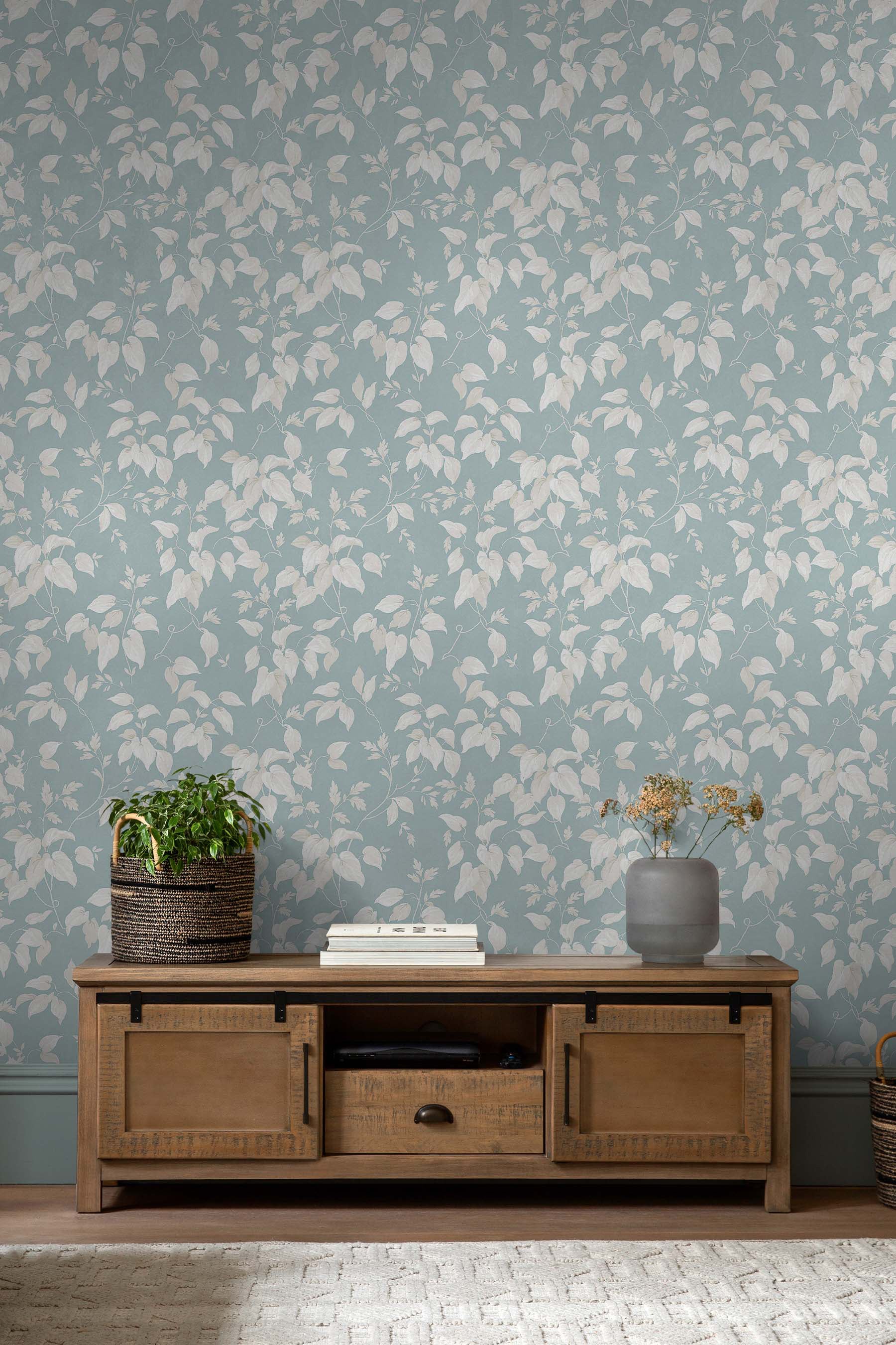 Papel pintado Next Trail flower Duck egg 1005 x 52cm Gris azulado ...