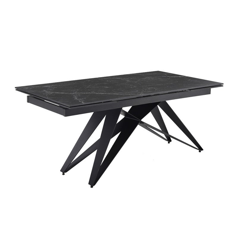 Table extensible 180/260 cm céramique noir marbré pied géométrique ...