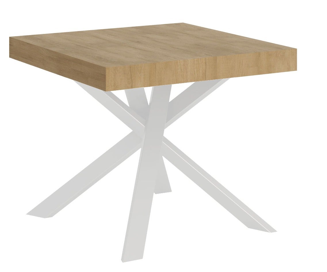 Petite table carrée extensible 90x90-194 pieds acier blanc Karzy ...
