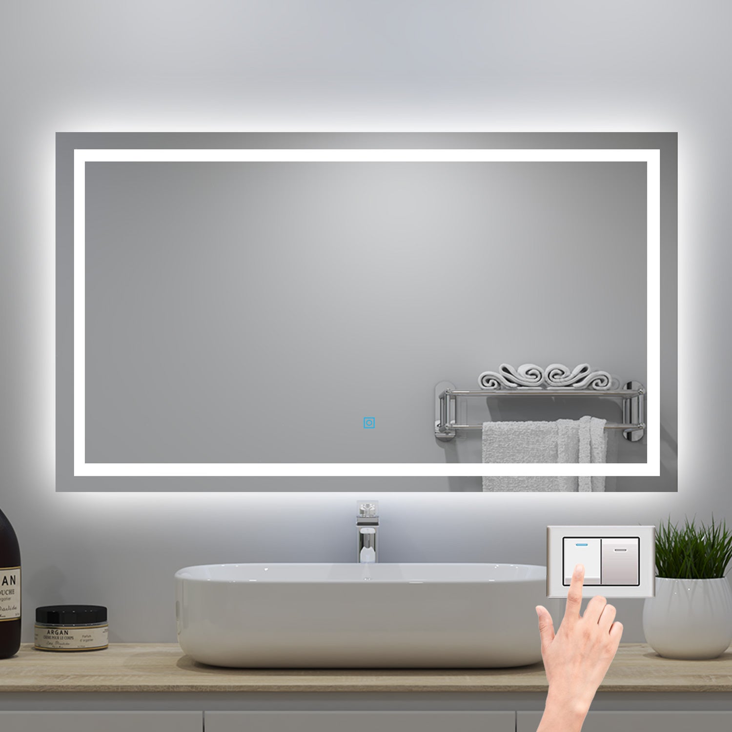 Miroir lumineux l.120 x H.70cm avec Anti-buée + 3 Couleurs + Dimmable ...
